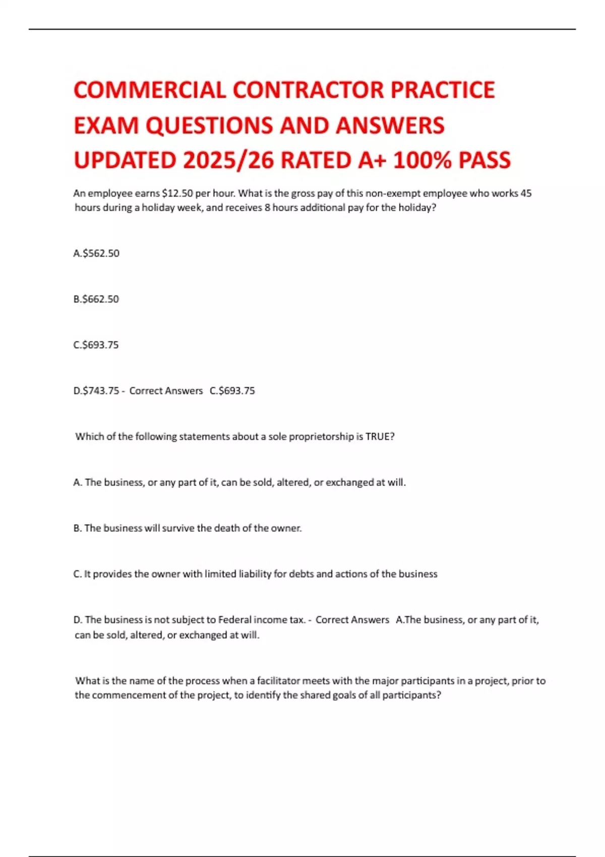 GEORGIA COMMERCIAL CONTRACTOR PRACTICE EXAM QUESTIONS AND ANSWERS UPDATED 2025/26 RATED A+ 100% ...