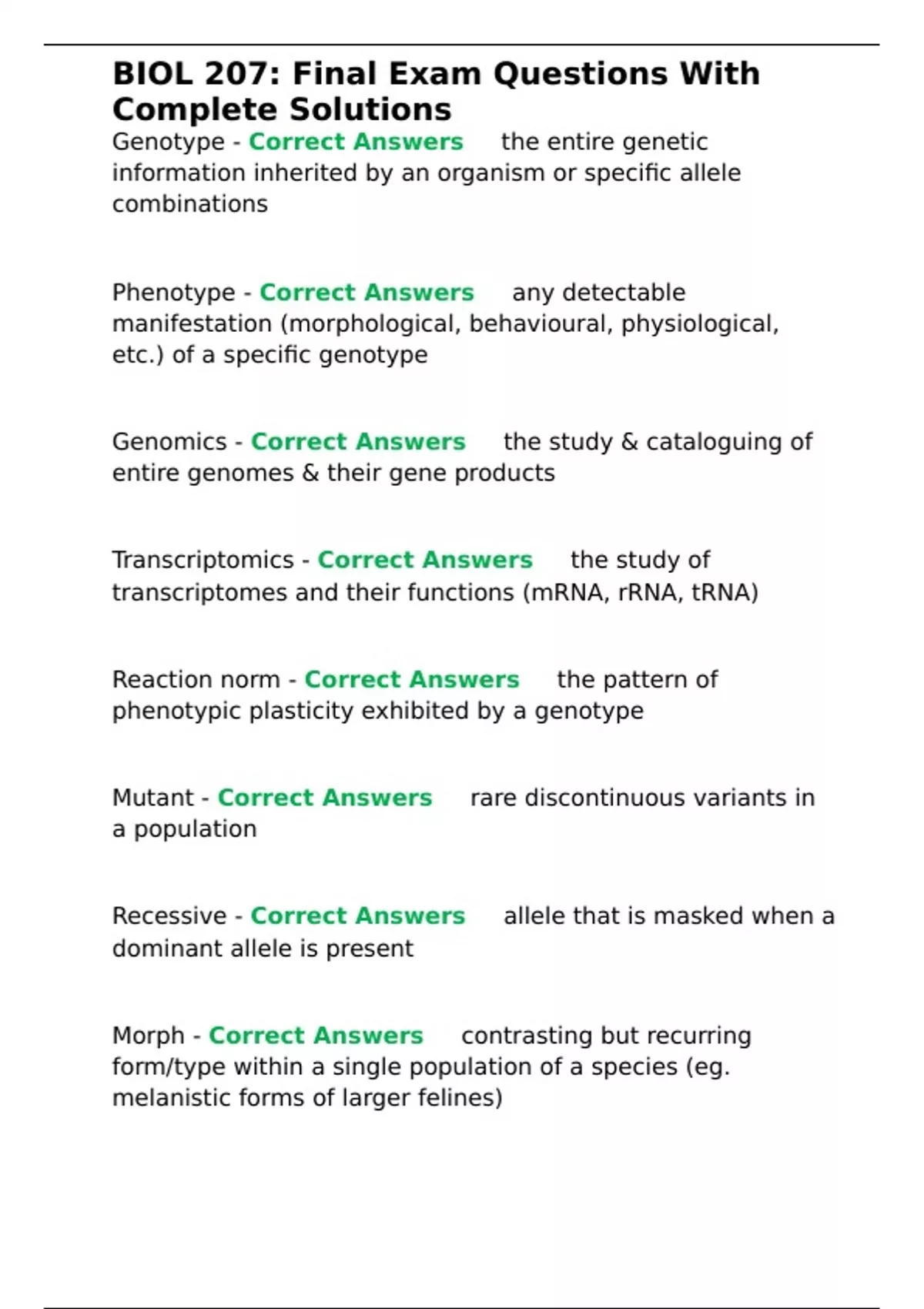 BIOL 207 Final Exam Questions With Complete Solutions - Bio 207 Exm - Stuvia US