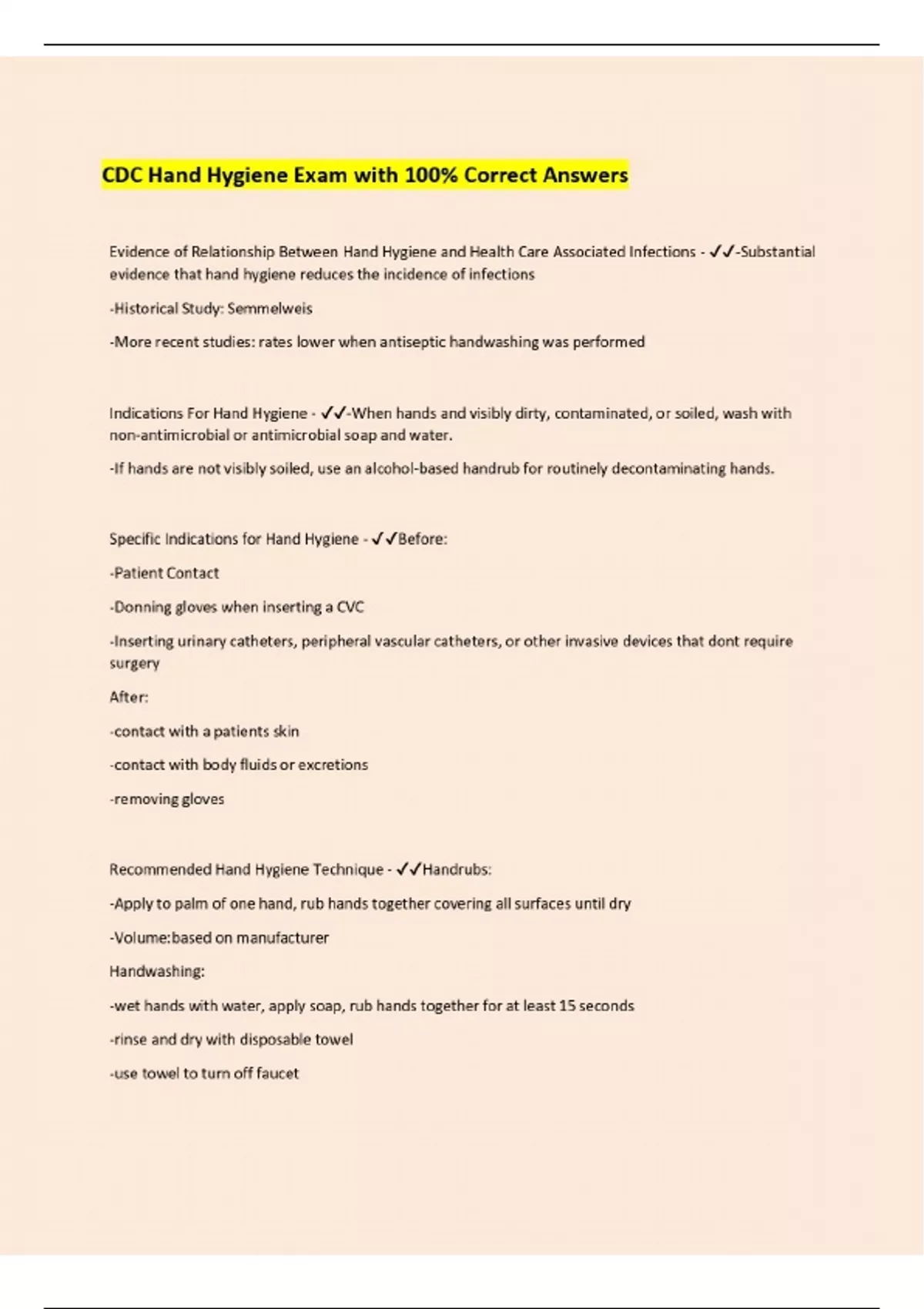 CDC Hand Hygiene Exam with 100% Correct Answers - Top-Tier Academic ...