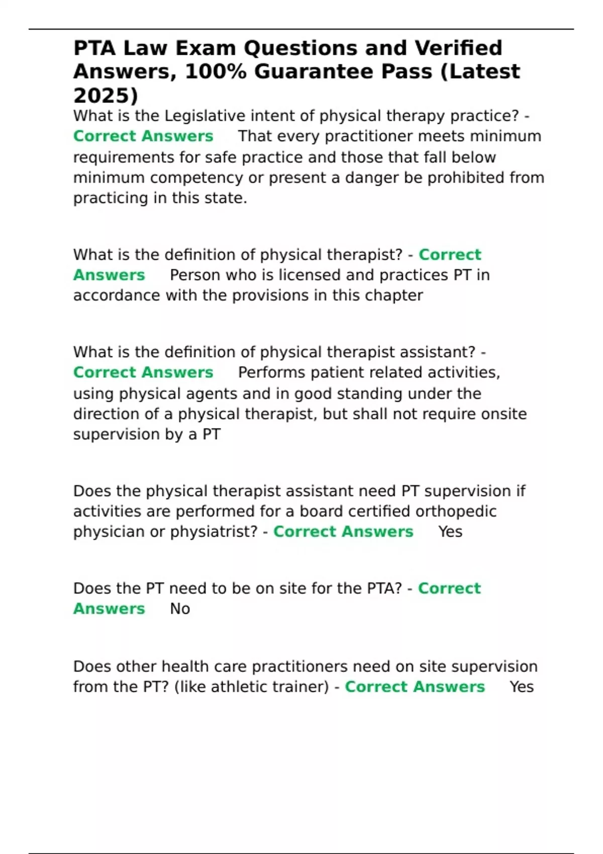 PTA Law Exam Questions and Verified Answers, 100- Guarantee Pass ...