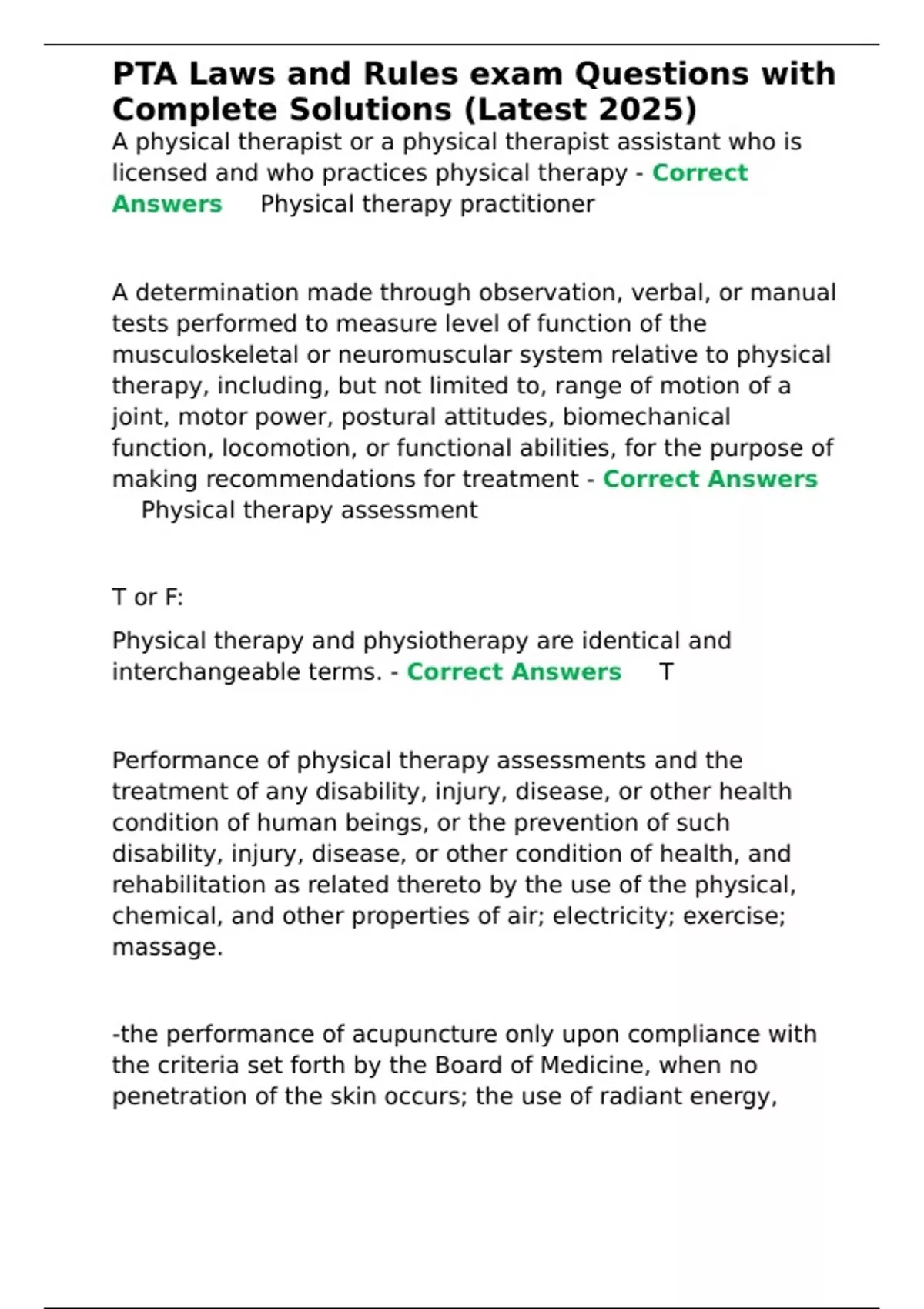 PTA Laws and Rules exam Questions with Complete Solutions (Latest 2025 ...
