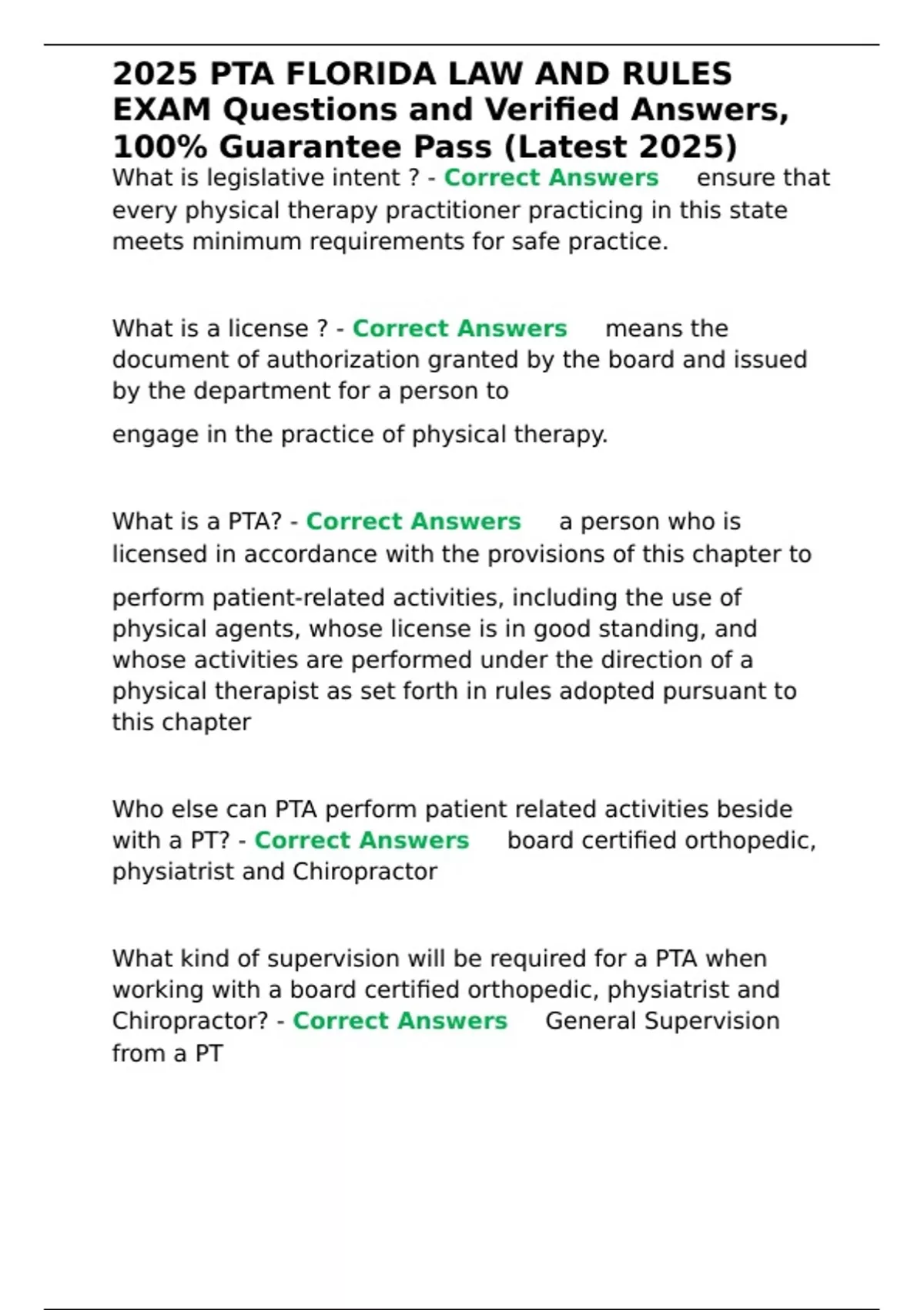 2025 PTA FLORIDA LAW AND RULES EXAM Questions and Verified Answers, 100 ...