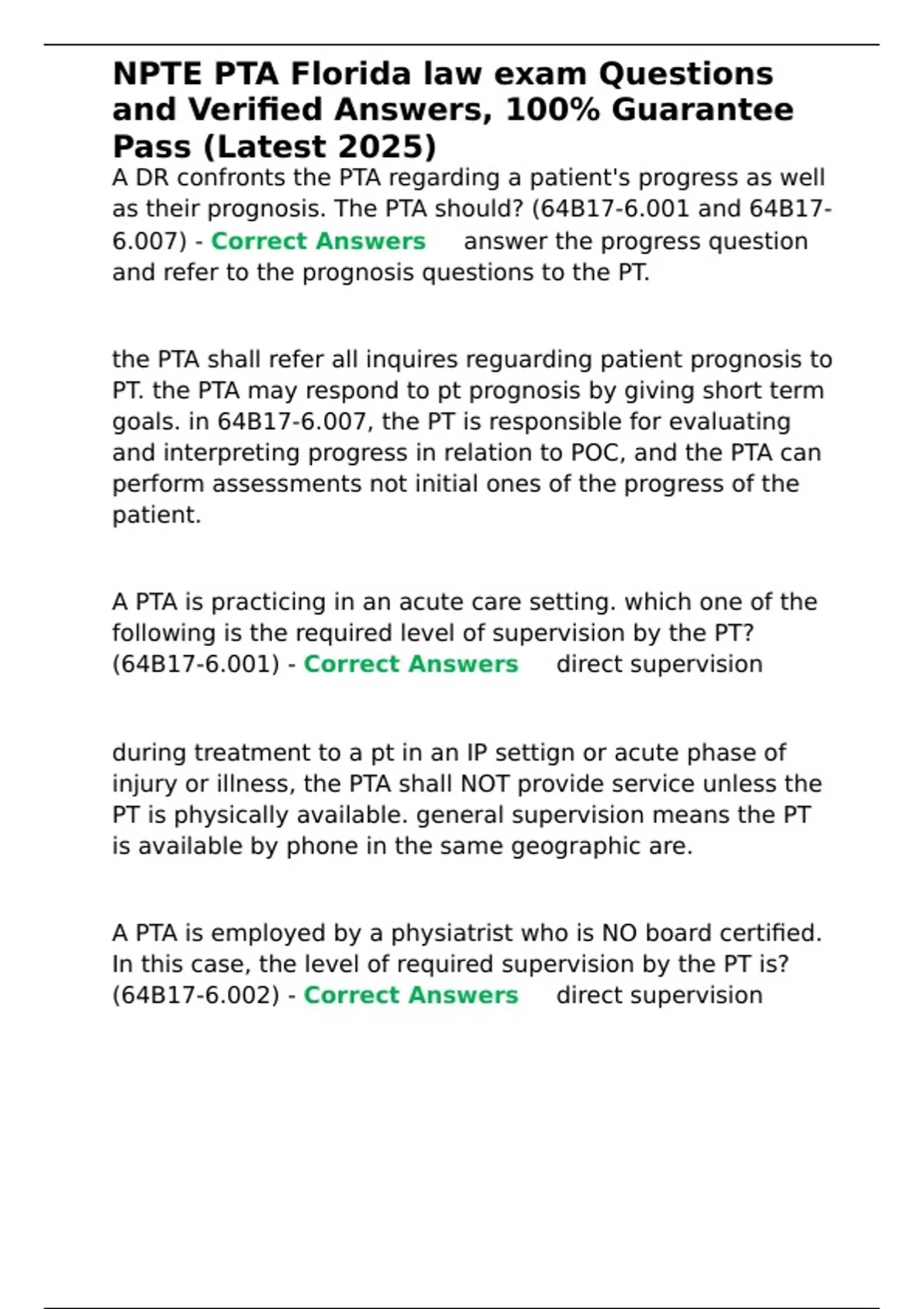 NPTE PTA Florida law exam Questions and Verified Answers, 100 ...