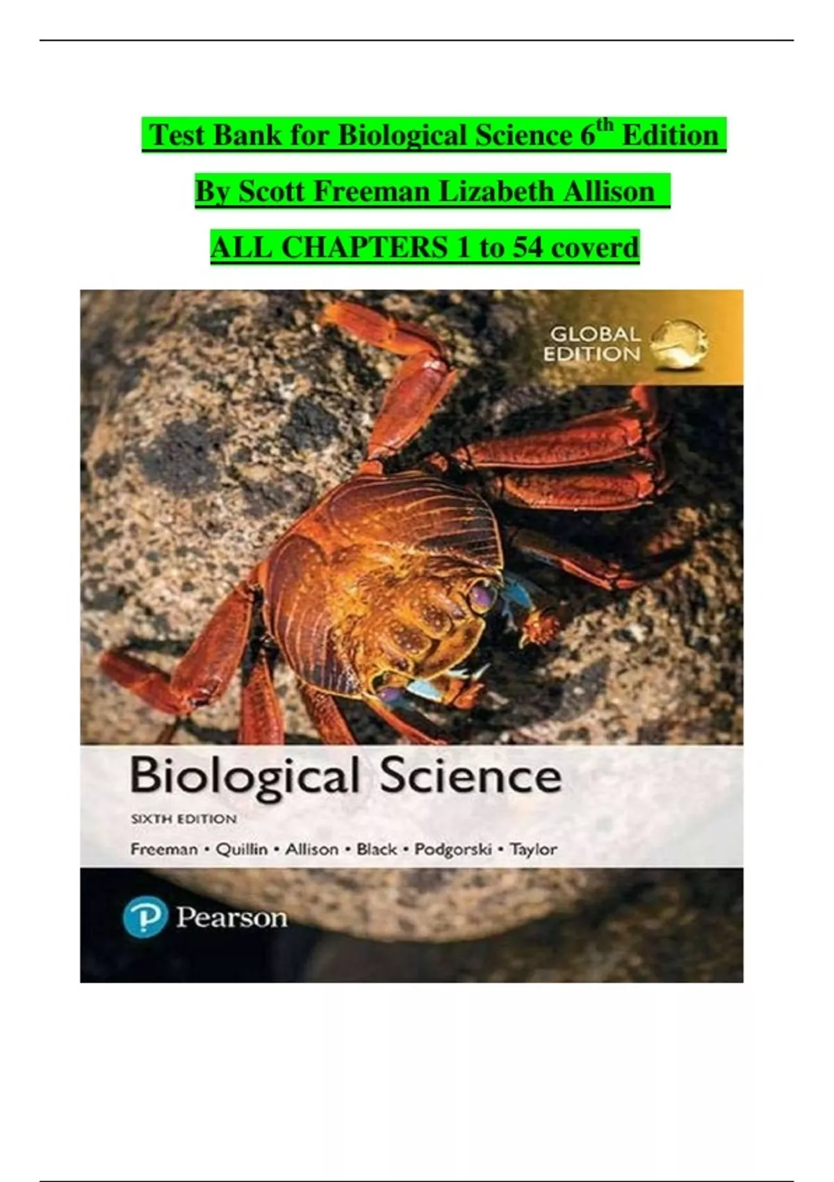TEST BANK FOR BIOLOGICAL SCIENCE 6TH EDITION BY SCOTT FREEMAN LIZABETH ...