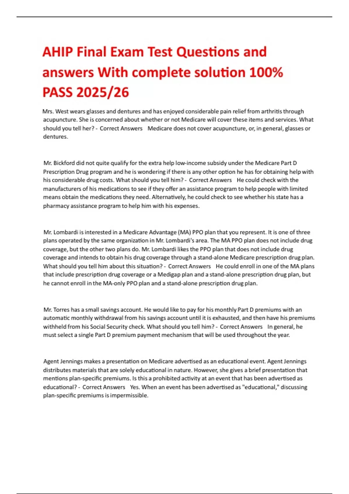 AHIP Final Exam Test Questions and answers With complete solution 100% ...