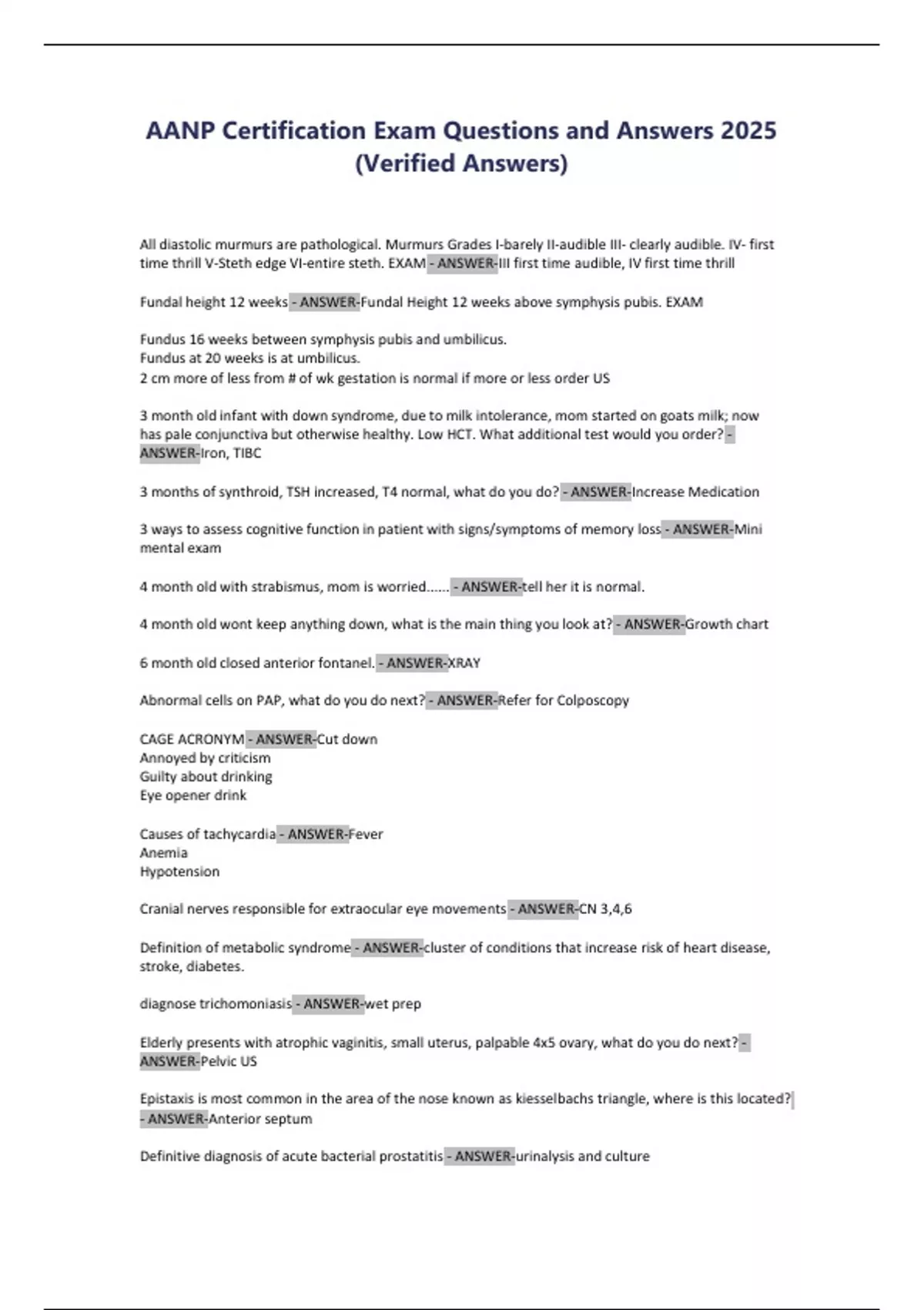 AANP Certification Exam Questions and Answers 2025 - American Academy ...