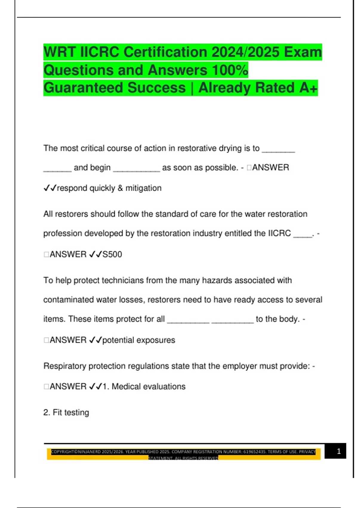 WRT IICRC Certification 2024/2025 Exam Questions and Answers 100% Guaranteed Success | Already ...