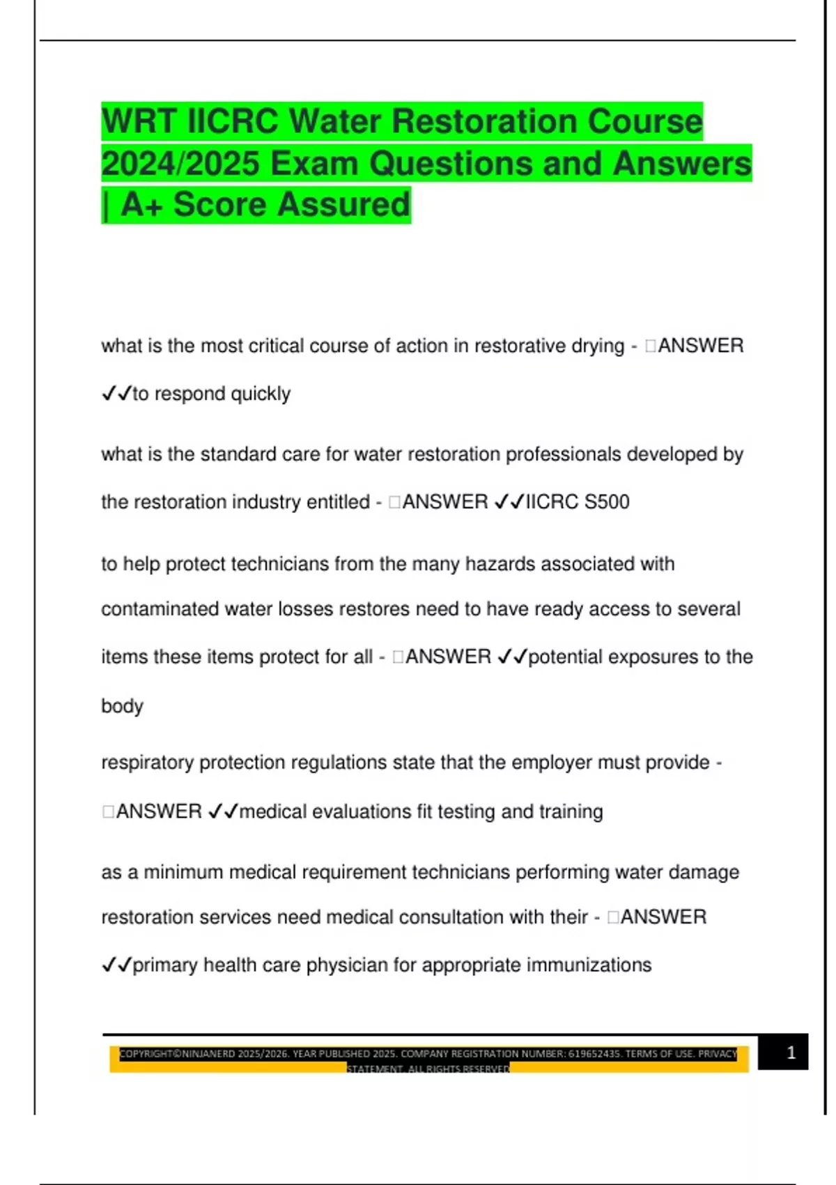 WRT IICRC Water Restoration Course 2024/2025 Exam Questions and Answers ...