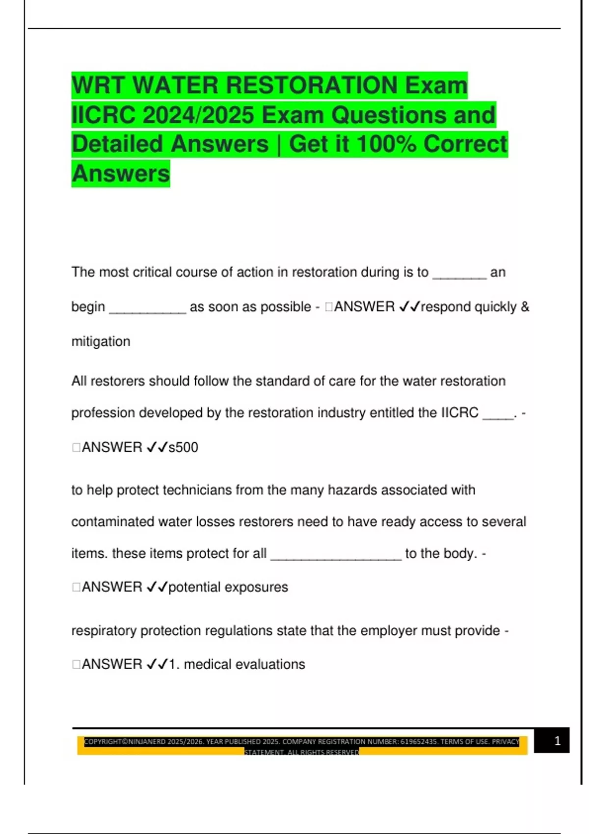 WRT WATER RESTORATION Exam IICRC 2024/2025 Exam Questions and Detailed ...