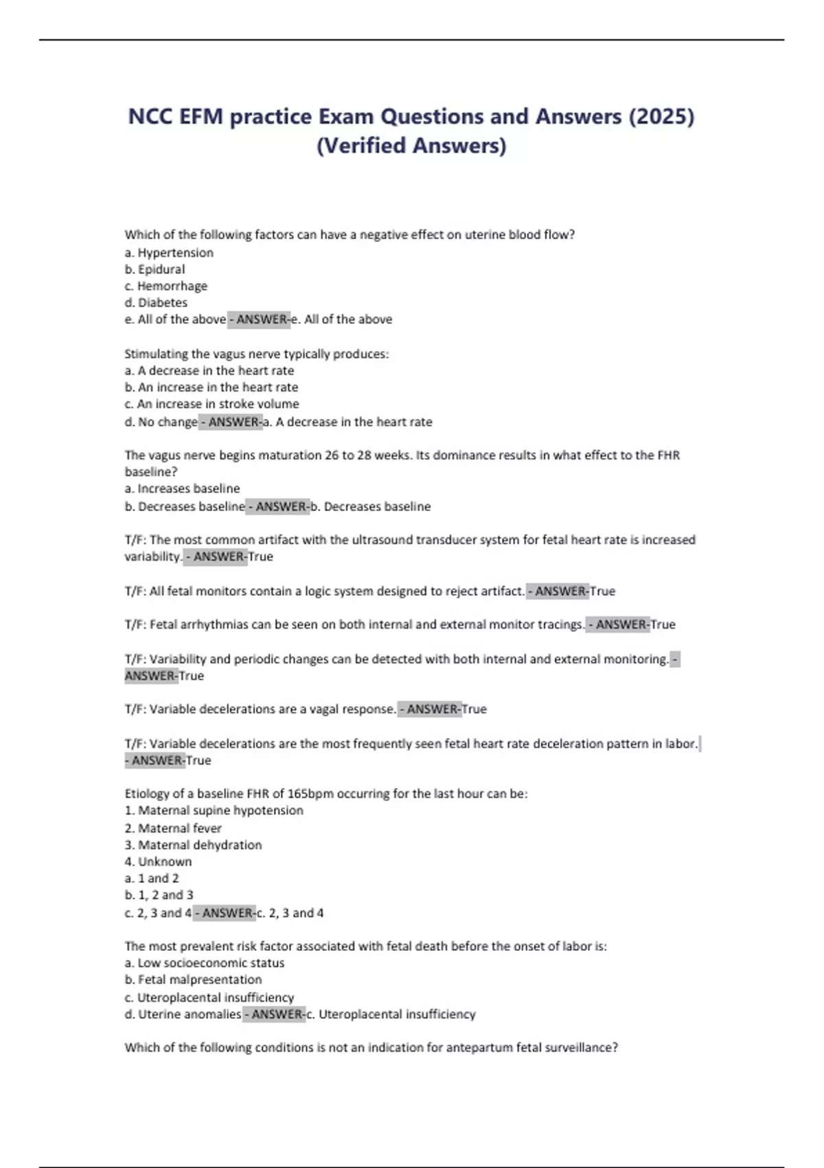 NCC EFM practice Exam Questions and Answers - Ncc efm - Stuvia US