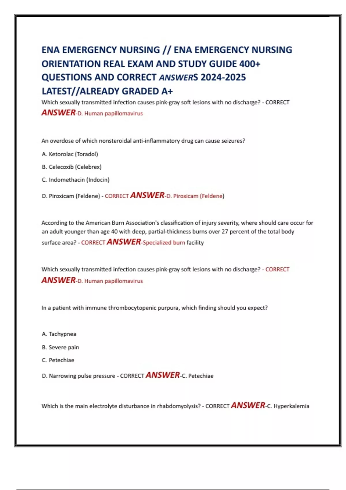 ENA EMERGENCY NURSING // ENA EMERGENCY NURSING ORIENTATION REAL EXAM ...