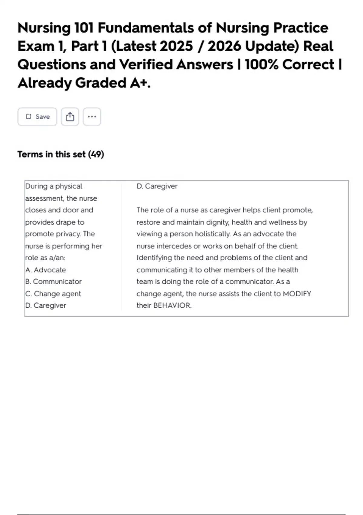 Nursing 101 Fundamentals of Nursing Practice Exam 1, Part 1 (Latest ...