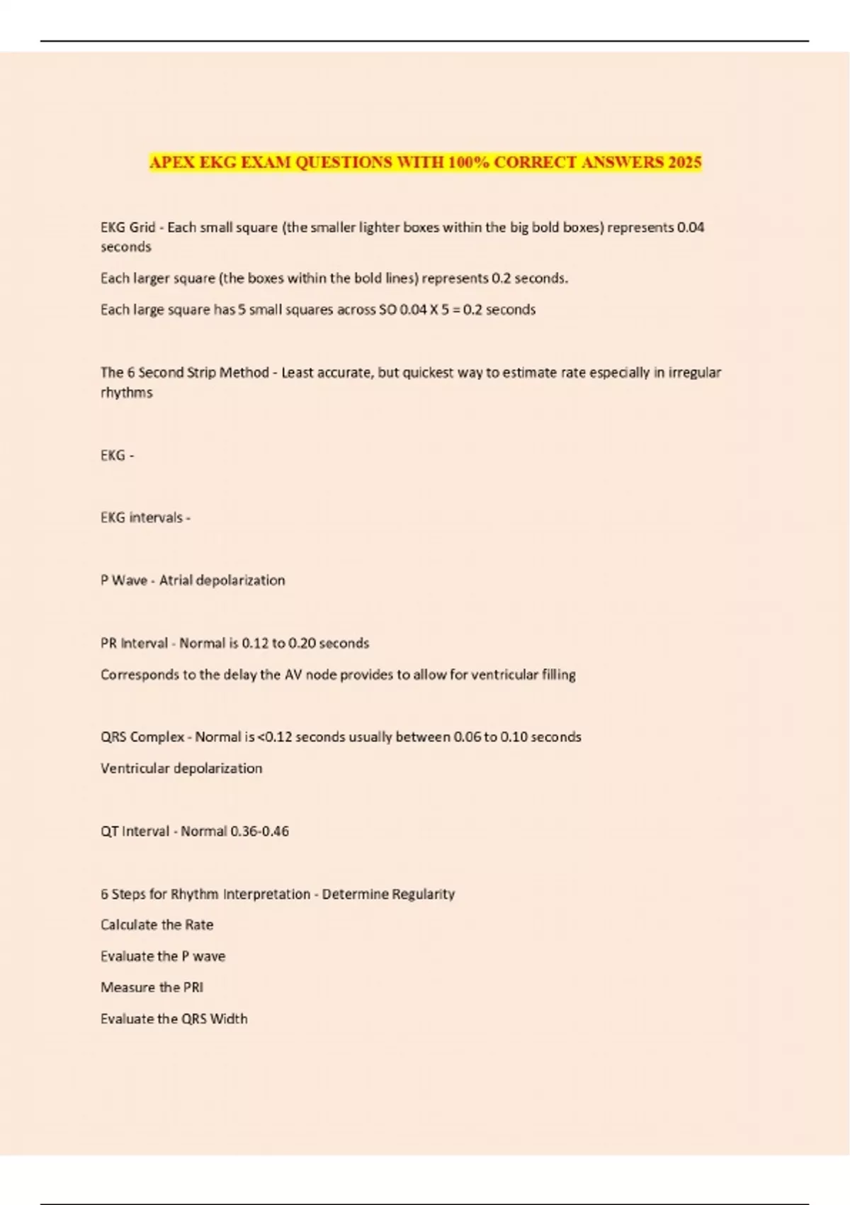 APEX EKG EXAM QUESTIONS WITH 100% CORRECT ANSWERS 2025 - Top-Tier ...