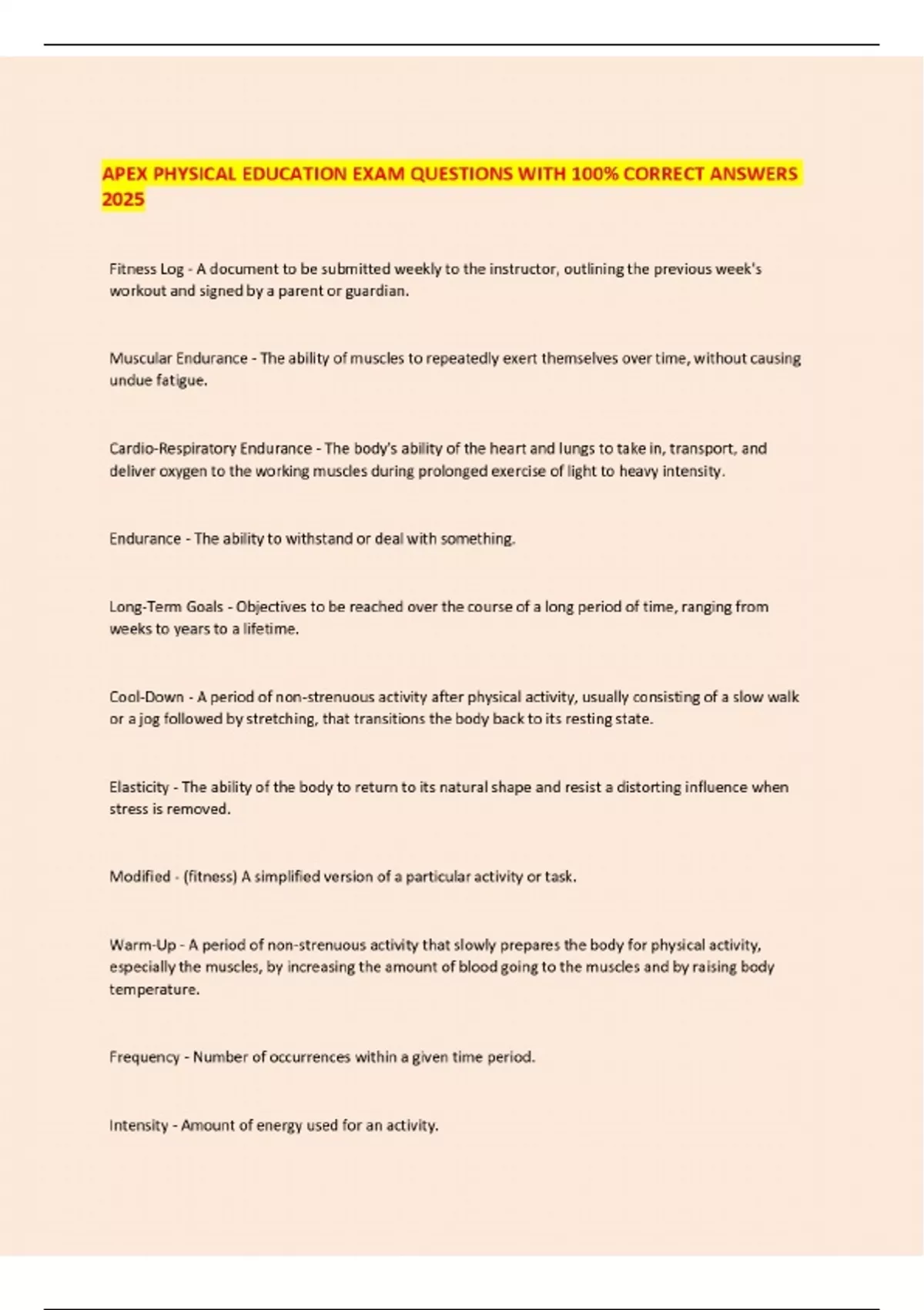 APEX PHYSICAL EDUCATION EXAM QUESTIONS WITH 100% CORRECT ANSWERS 2025 ...