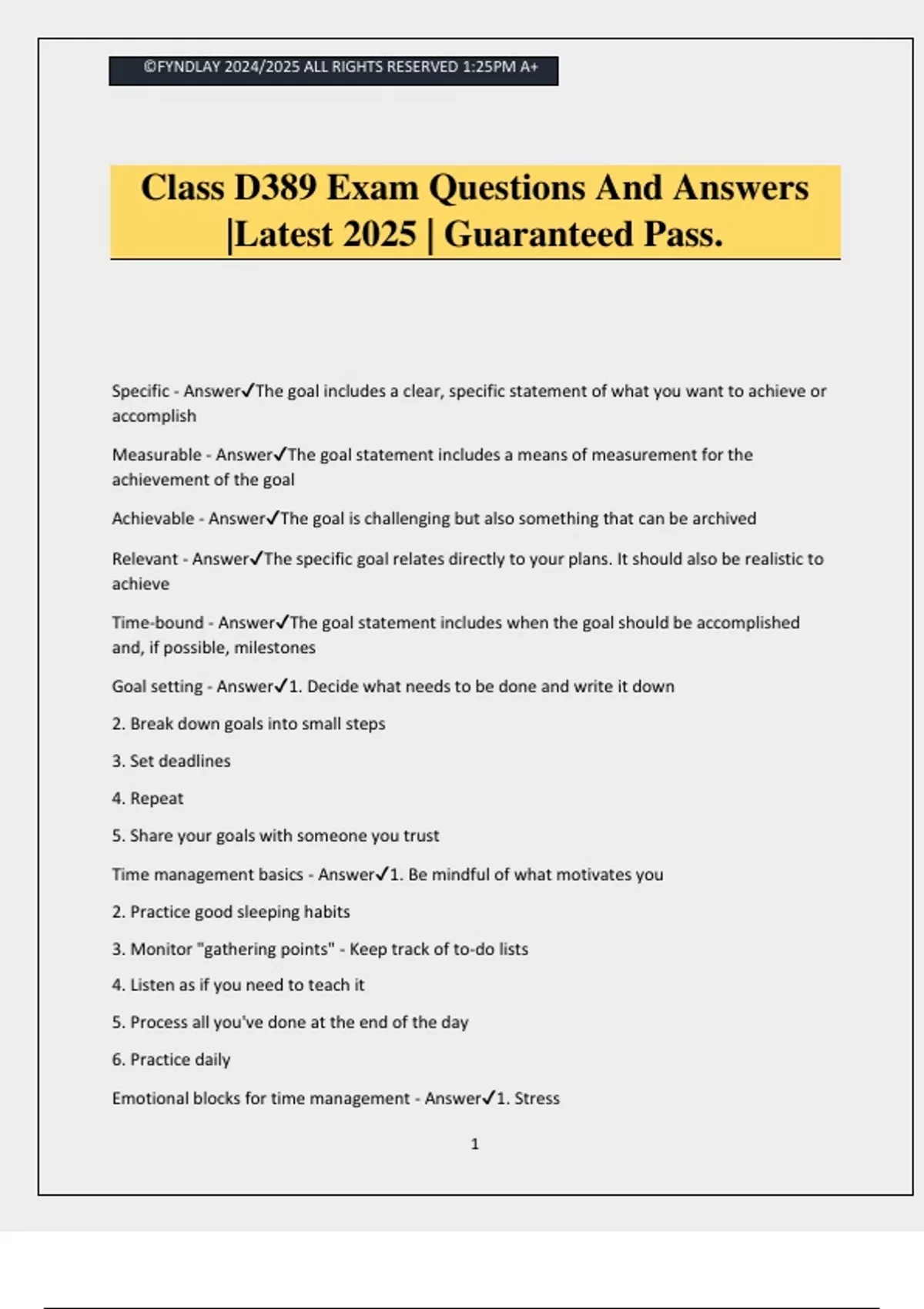 Class D389 Exam Questions And Answers |Latest 2025 | Guaranteed Pass ...