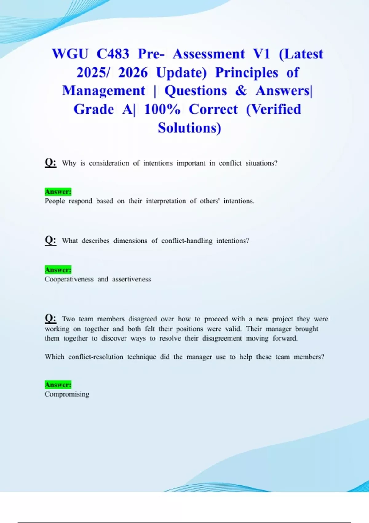 WGU C483 Pre- Assessment V1 (Latest 2025/ 2026 Update) Principles of ...