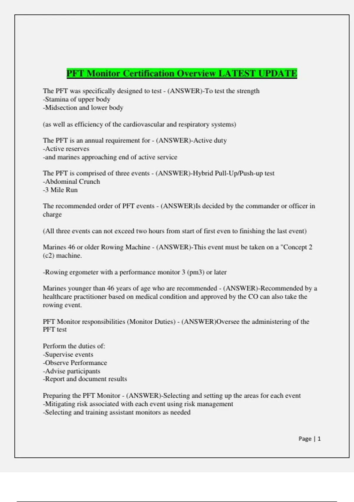 PFT Monitor Certification Overview LATEST UPDATE - PFT Monitor ...