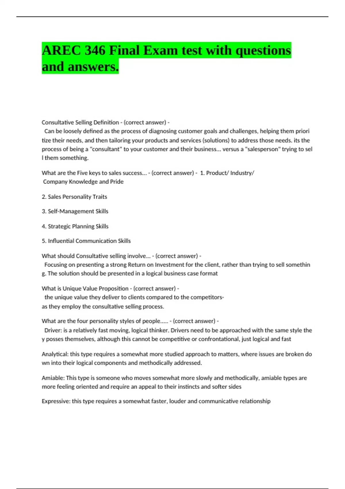 AREC 346 Final Exam test with questions and answers - Concept Map ...