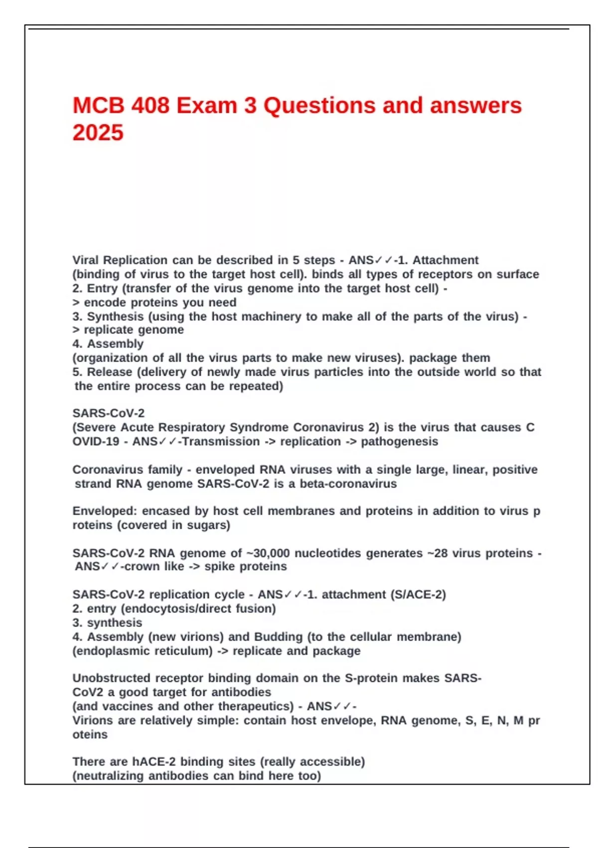 MCB 408 Exam 3 Questions and answers 2025. - MCB 408 - Stuvia US