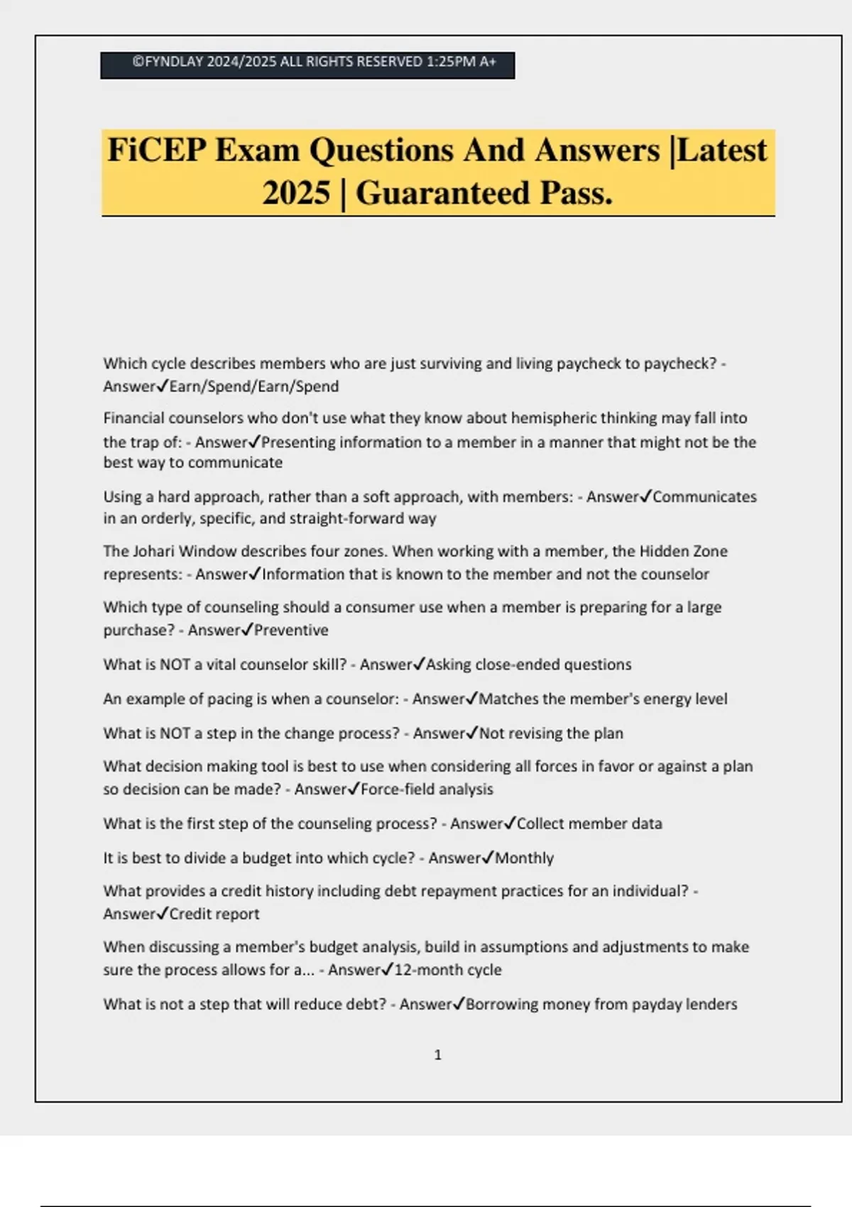 FiCEP Exam Questions And Answers |Latest 2025 | Guaranteed Pass ...