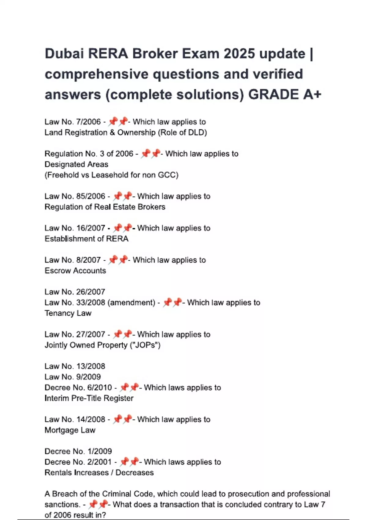 Dubai RERA Broker Exam 2025 update, Questions and Answers - Tests Bank ...