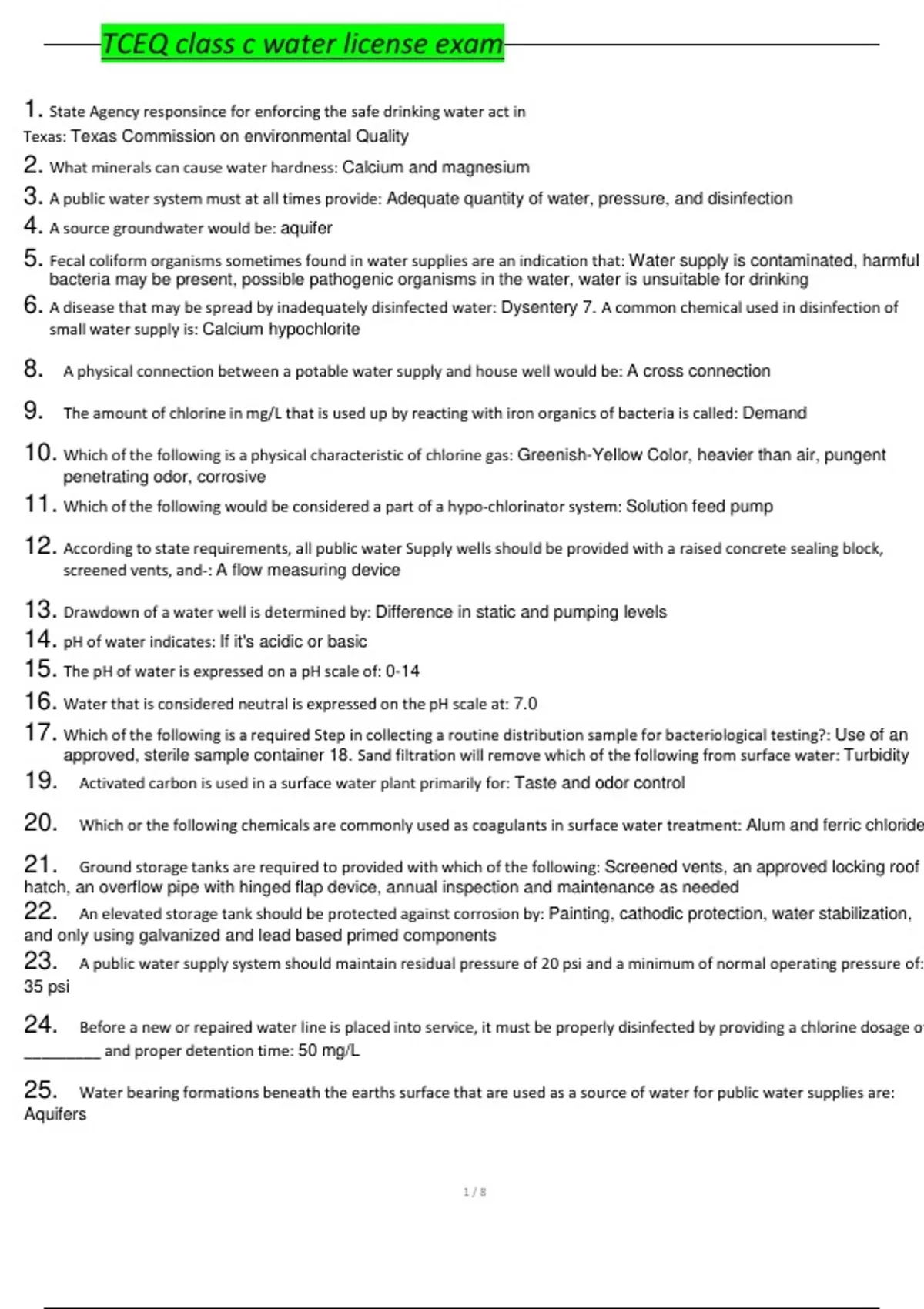 TCEQ class c water license exam questions and answers 100% pass - TCEQ ...