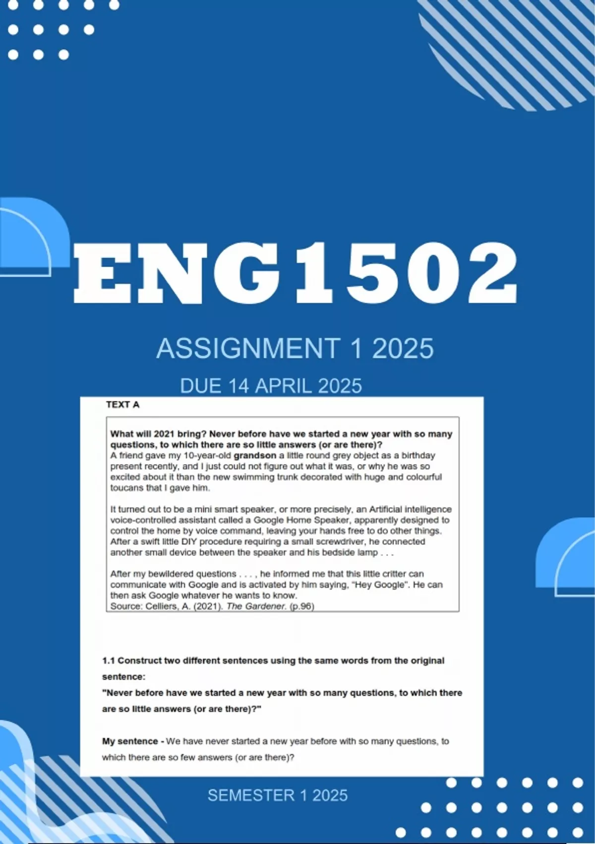 ENG1502 Assignment 1 Semester 1 2025 - Foundations in English Language ...
