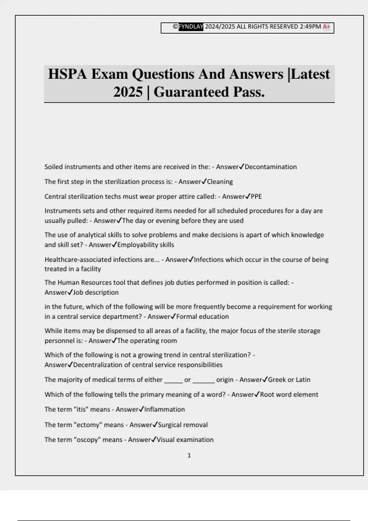 HSPA Exam Questions And Answers |Latest 2025 | Guaranteed Pass. - HSPA ...