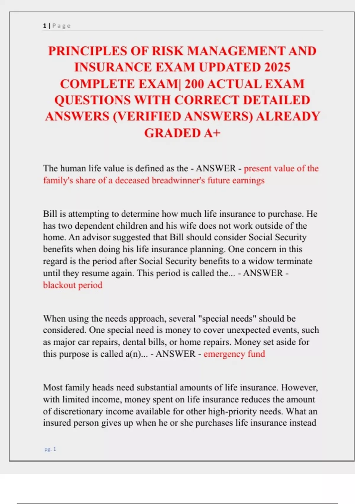 PRINCIPLES OF RISK MANAGEMENT AND INSURANCE EXAM UPDATED 2025 COMPLETE EXAM| 200 ACTUAL EXAM ...