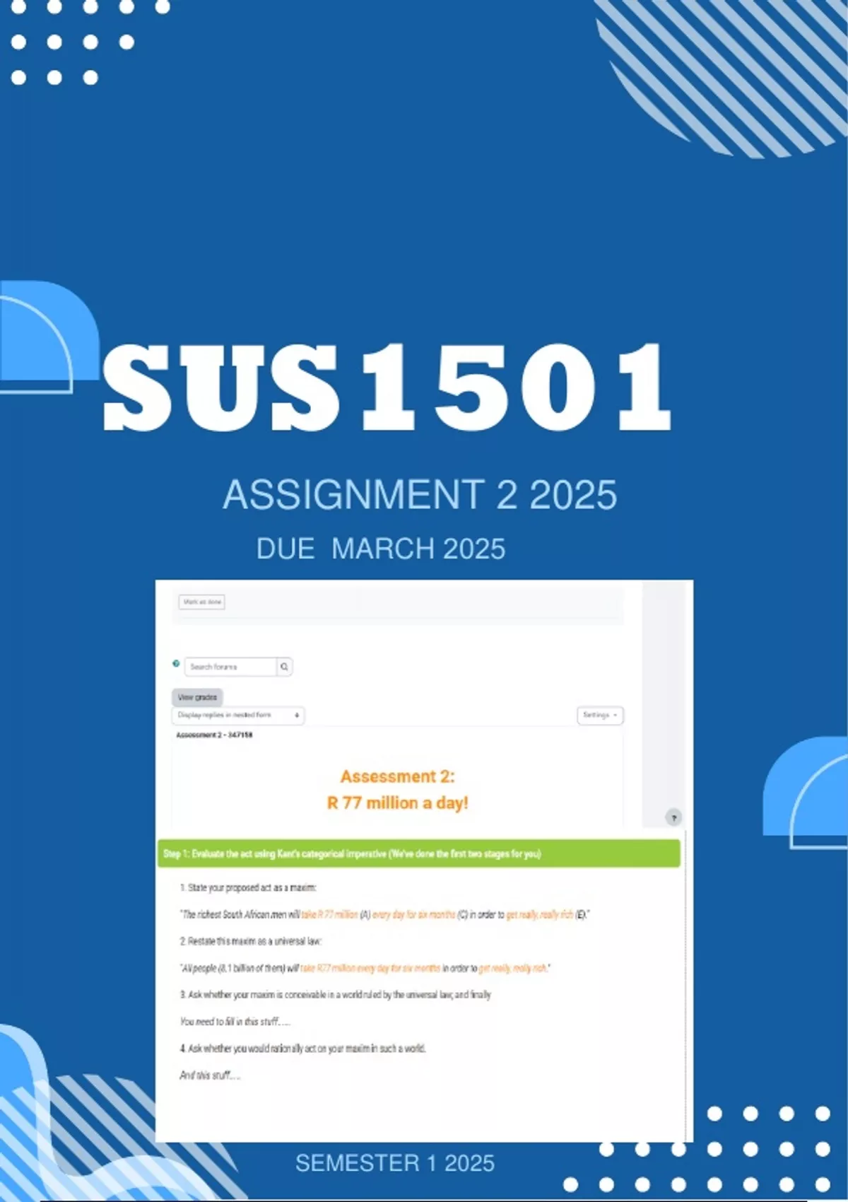 SUS1501 Assignment 2 Semester 1 2025 - Sustainability and Greed ...
