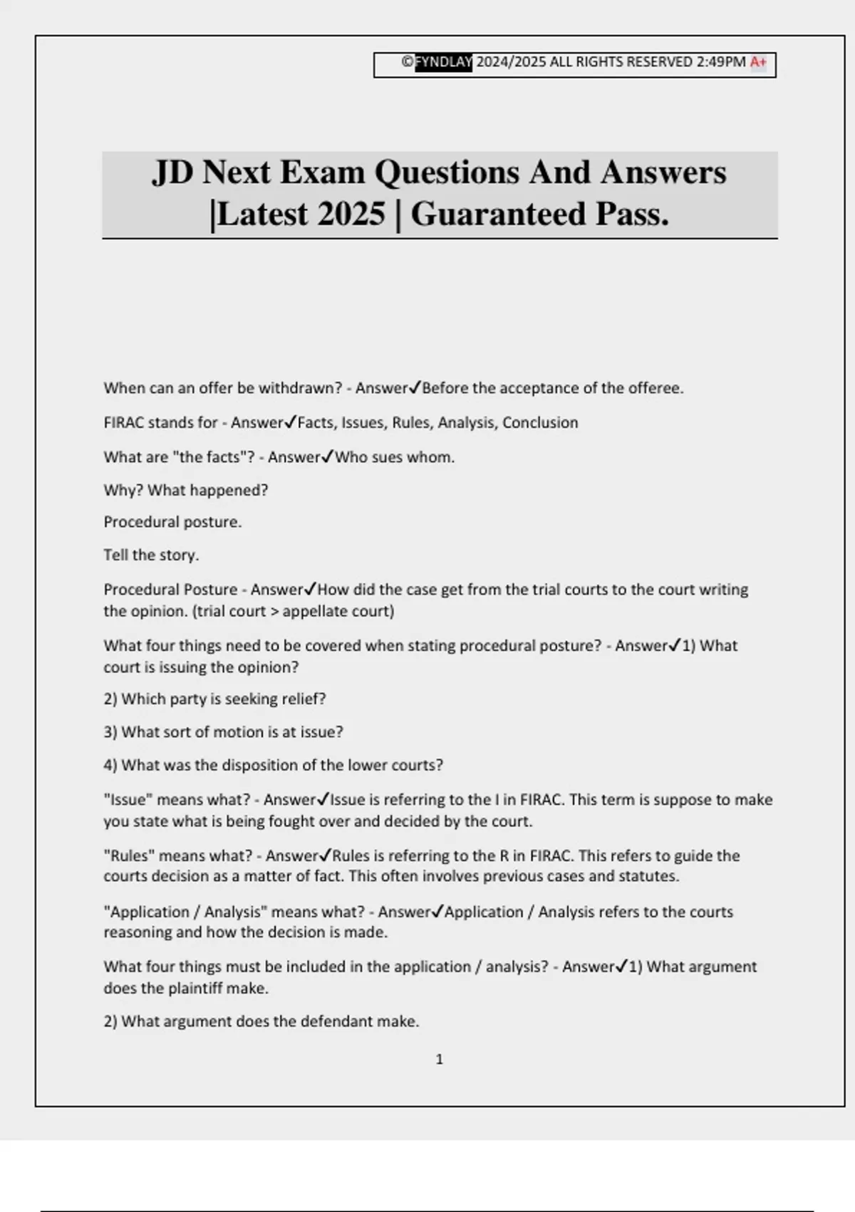 JD Next Exam Questions And Answers |Latest 2025 | Guaranteed Pass. - JD ...