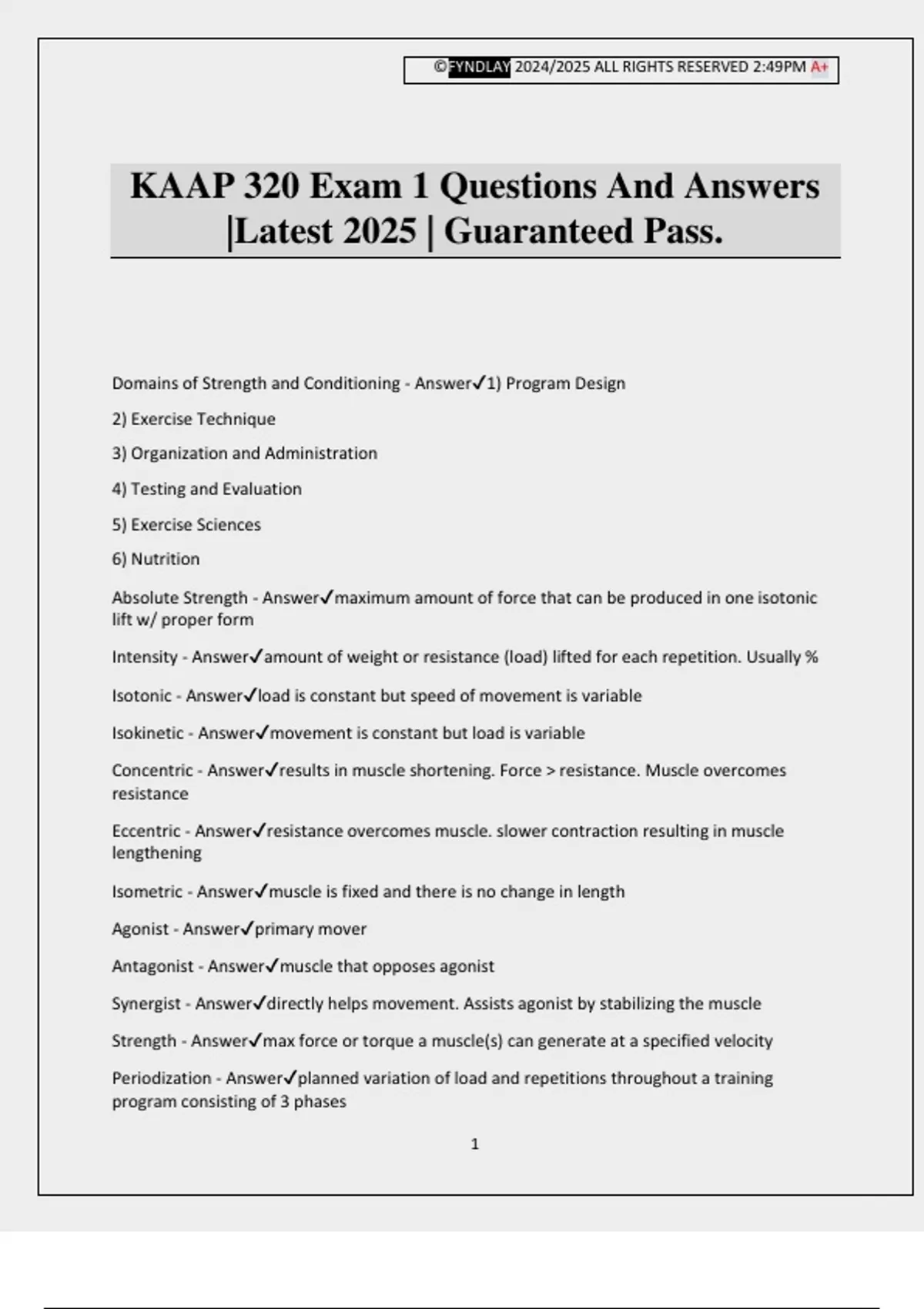 KAAP 320 Exam 1 Questions And Answers |Latest 2025 | Guaranteed Pass ...