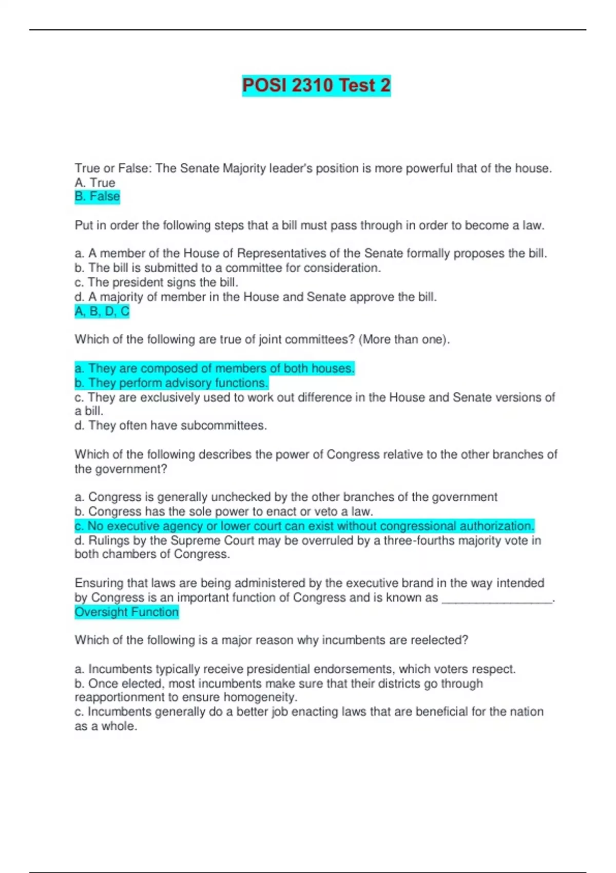 POSI 2310 Test 2 | Questions with 100% Correct Answers - POSI 2310 ...