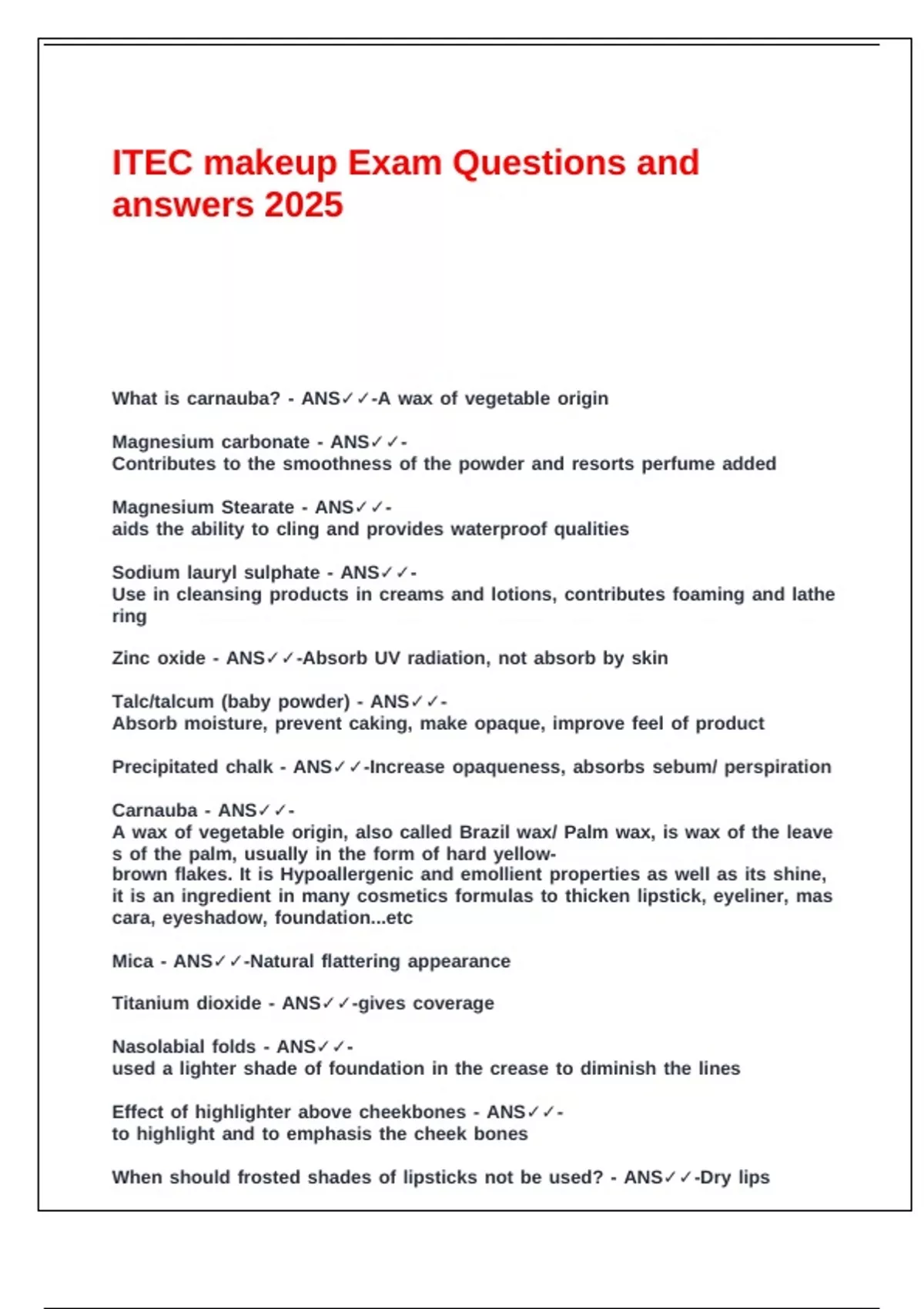 ITEC makeup Exam Questions and answers 2025. - ITEC makeup - Stuvia US