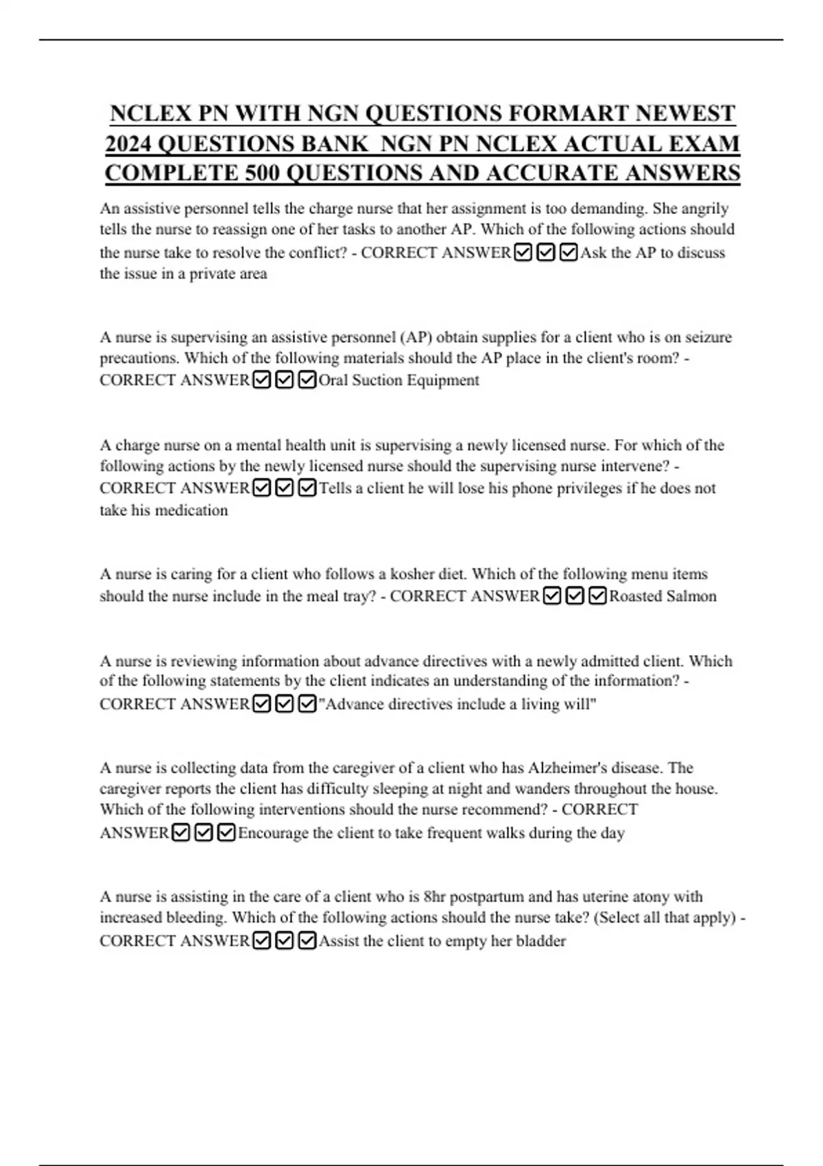 NCLEX PN WITH NGN QUESTIONS FORMART NEWEST 2024 QUESTIONS BANK NGN PN ...