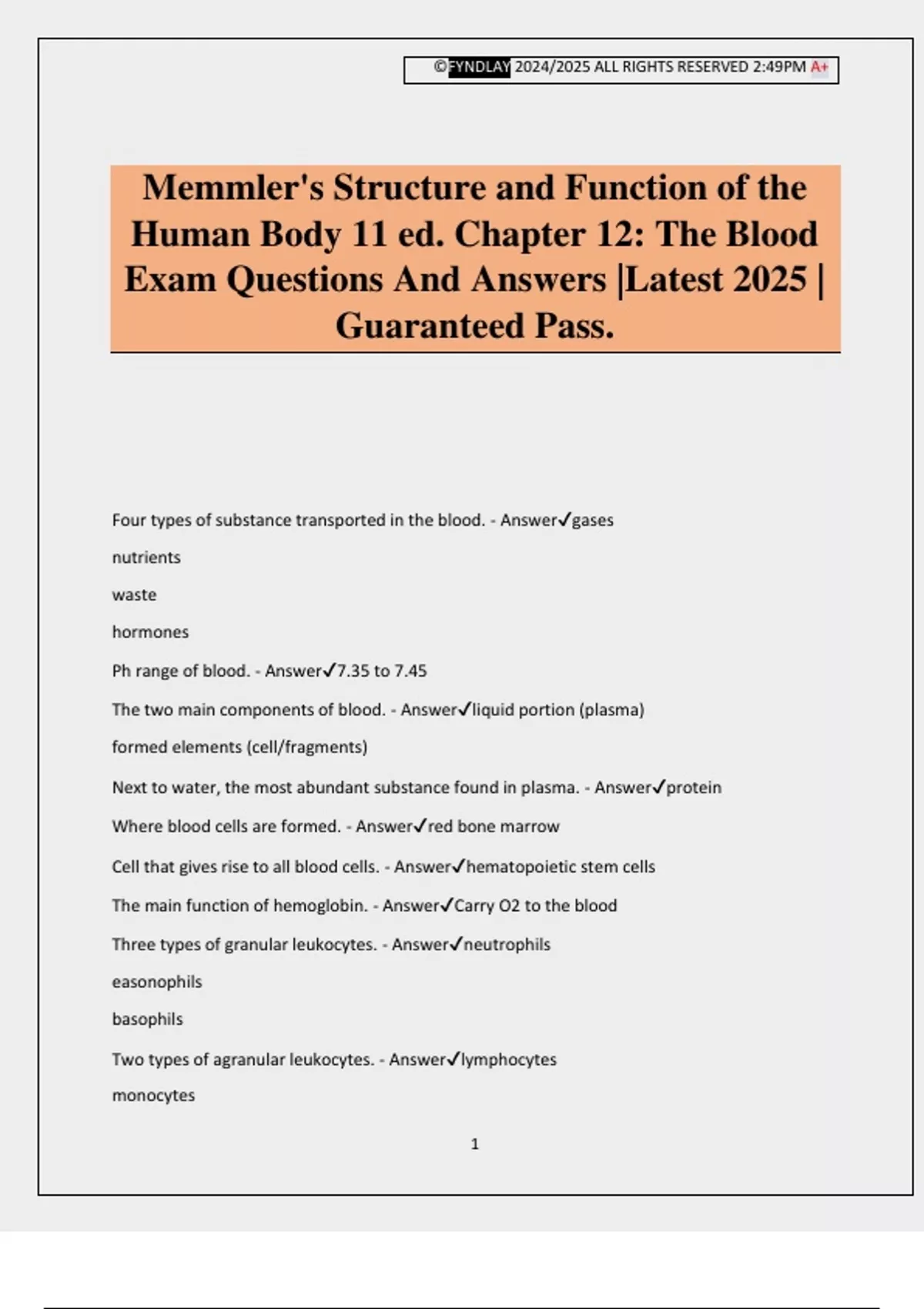 Memmler's Structure and Function of the Human Body 11 ed. Chapter 12 ...