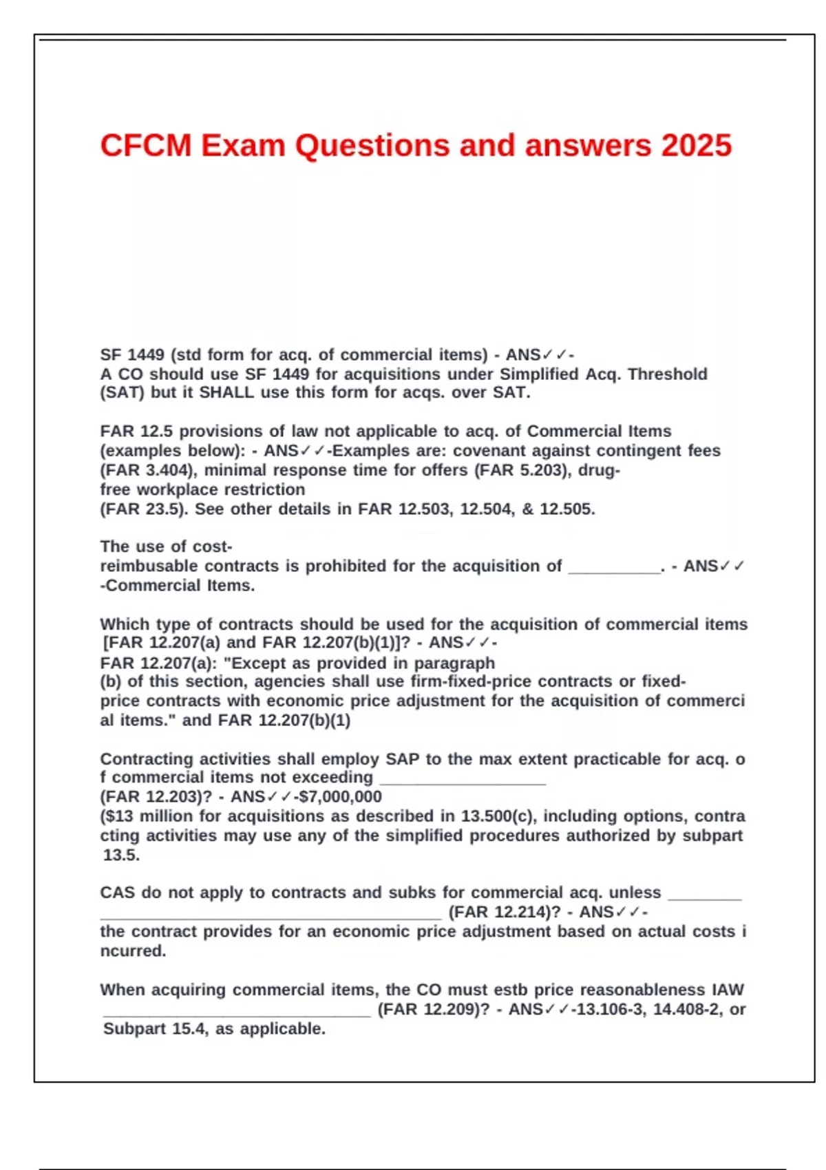 CFCM Exam Questions and answers 2025. - CFCM - Certified Federal ...