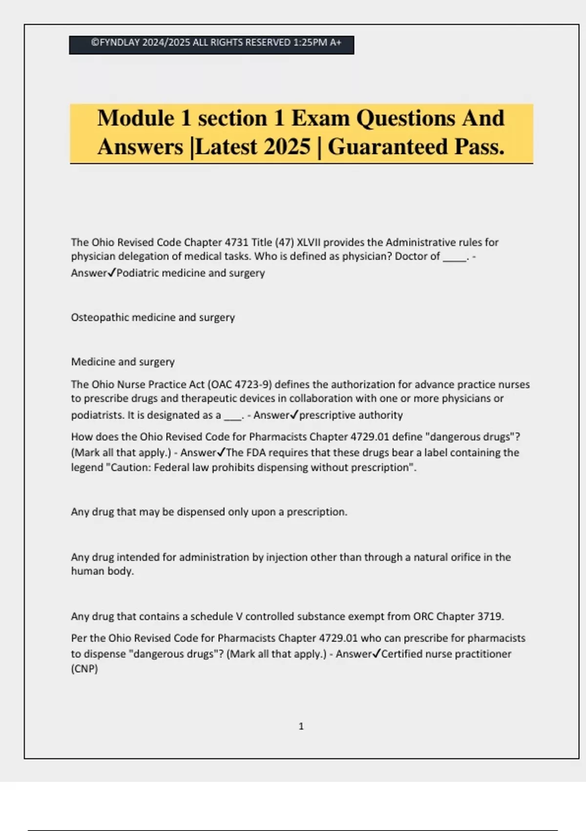 Module 1 section 1 Exam Questions And Answers |Latest 2025 | Guaranteed ...