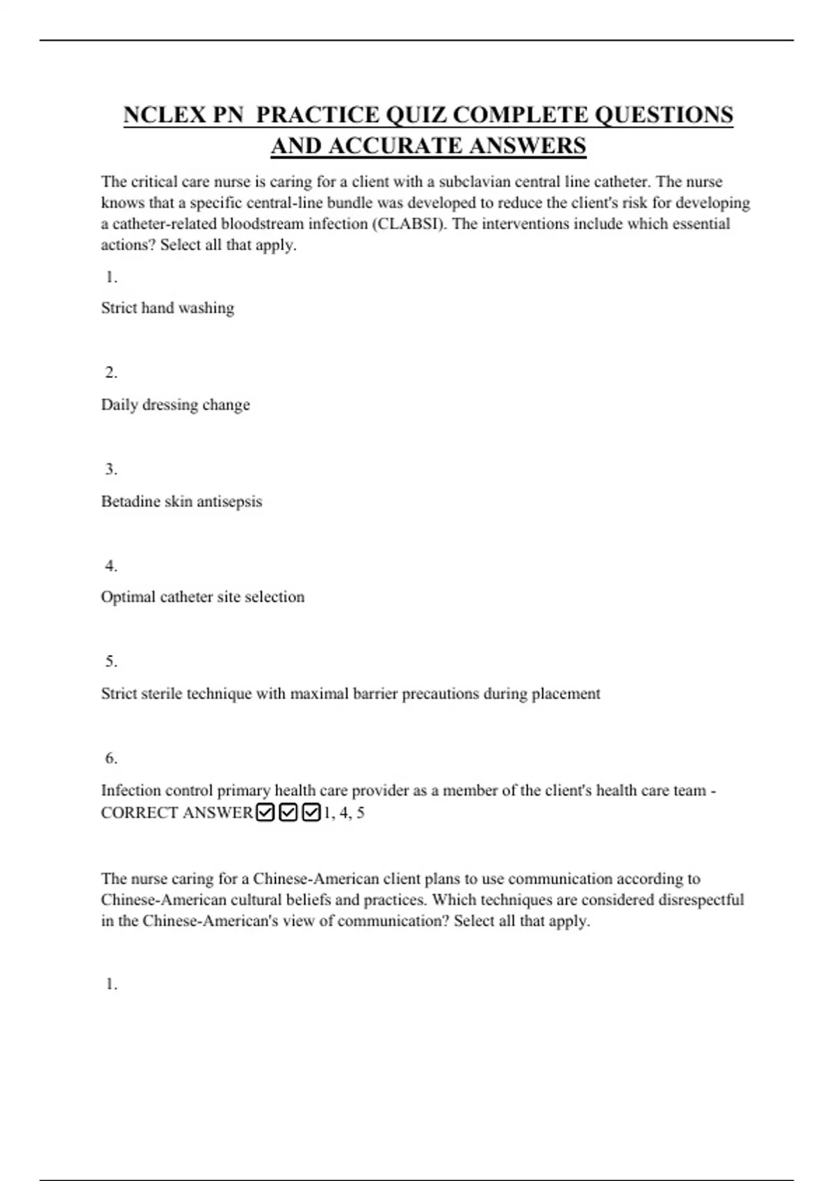 NCLEX PN PRACTICE QUIZ COMPLETE QUESTIONS AND ACCURATE ANSWERS - NCLEX ...