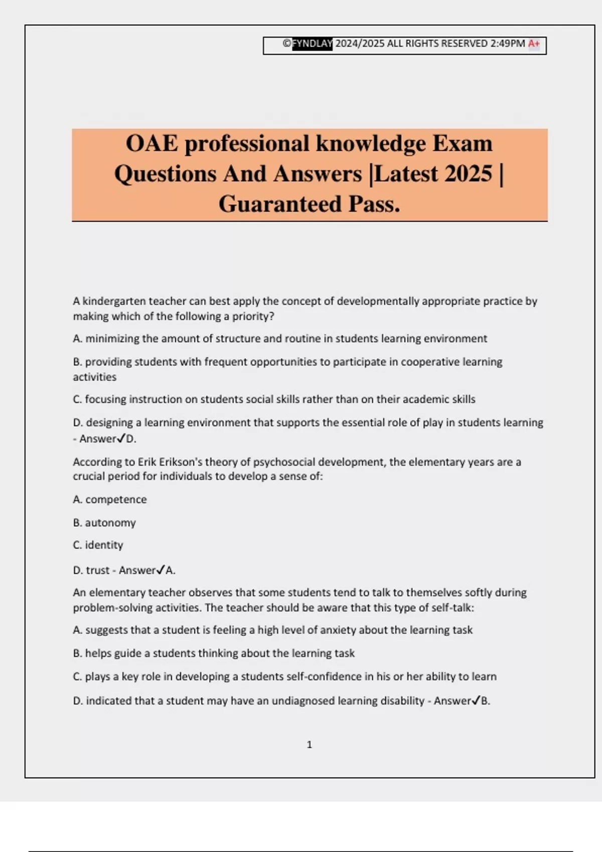 OAE professional knowledge Exam Questions And Answers |Latest 2025 ...