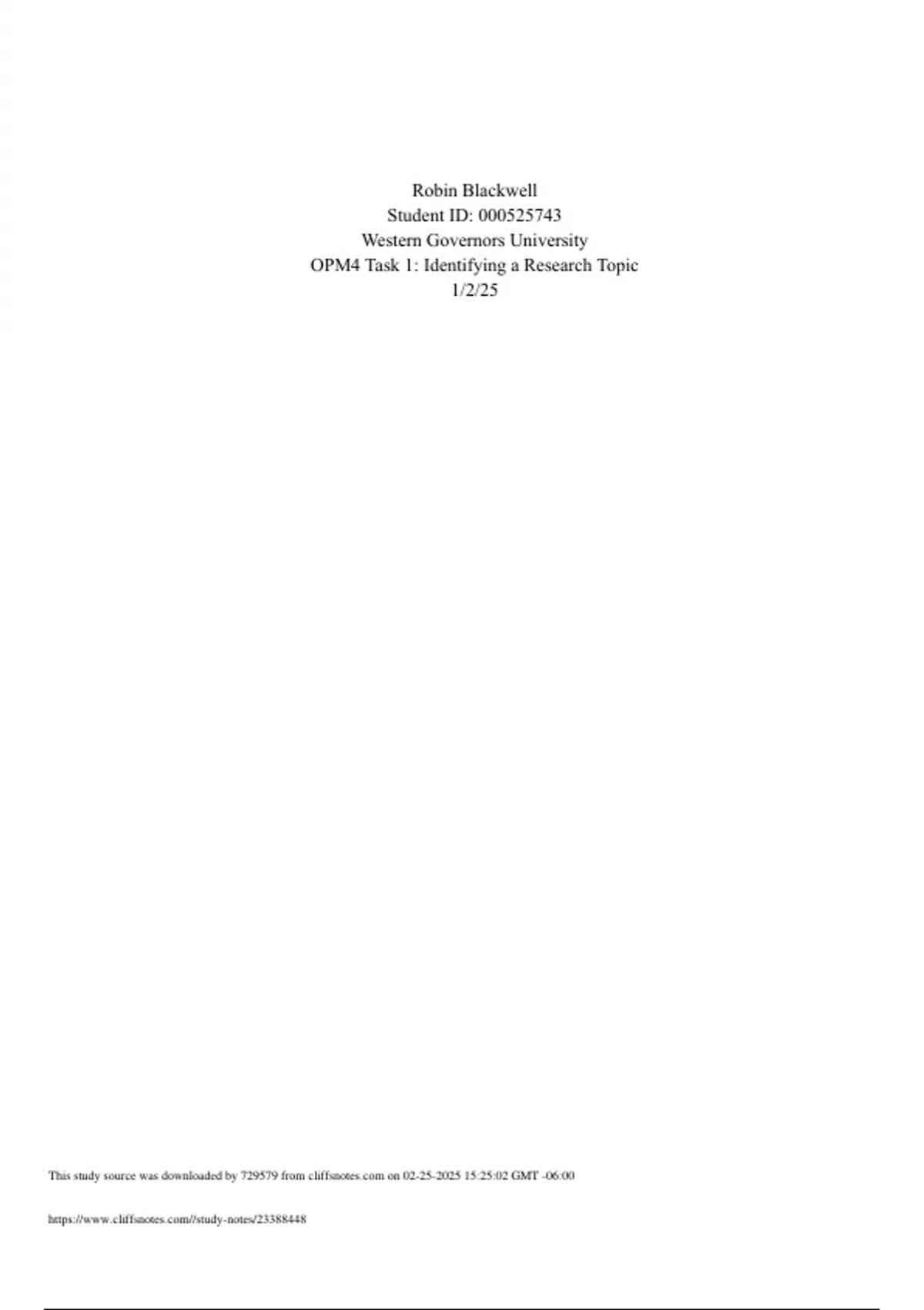 OPM4 Task 1: Identifying a Research Topic Western Governers University ...