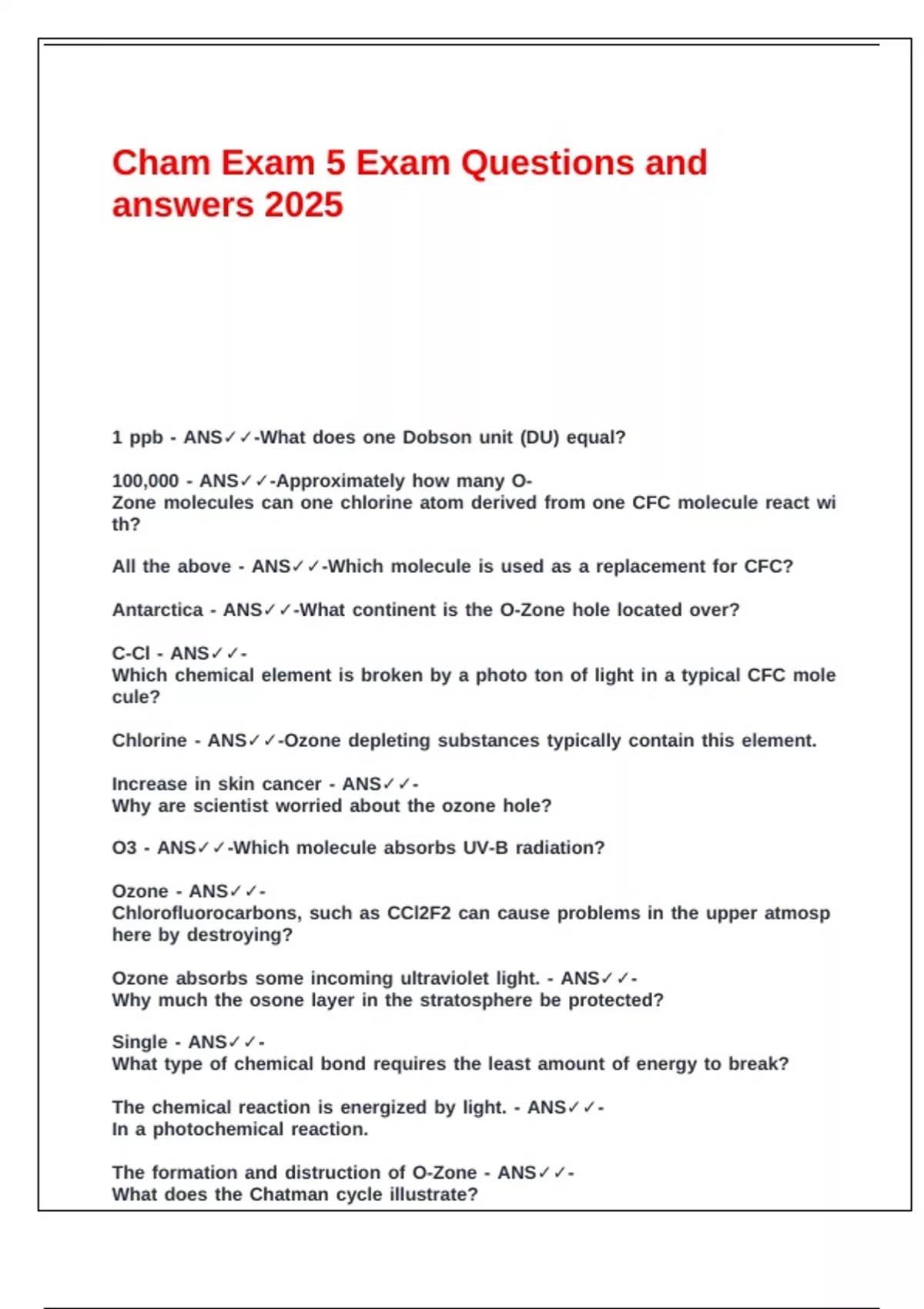 Cham Exam 5 Exam Questions and answers 2025. - CHAM - Stuvia US