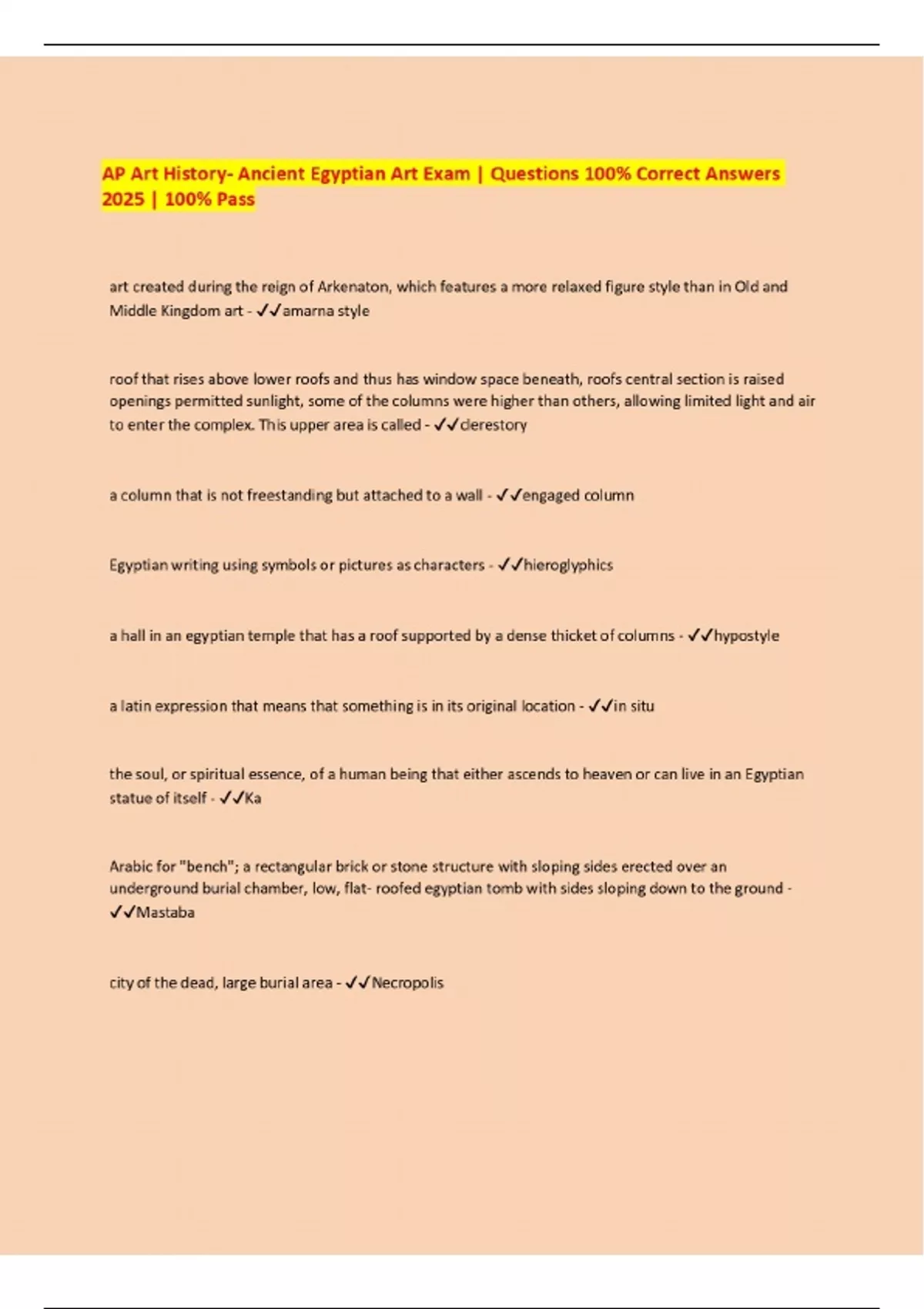 AP Art History- Ancient Near East Exam | Questions 100% Correct Answers ...