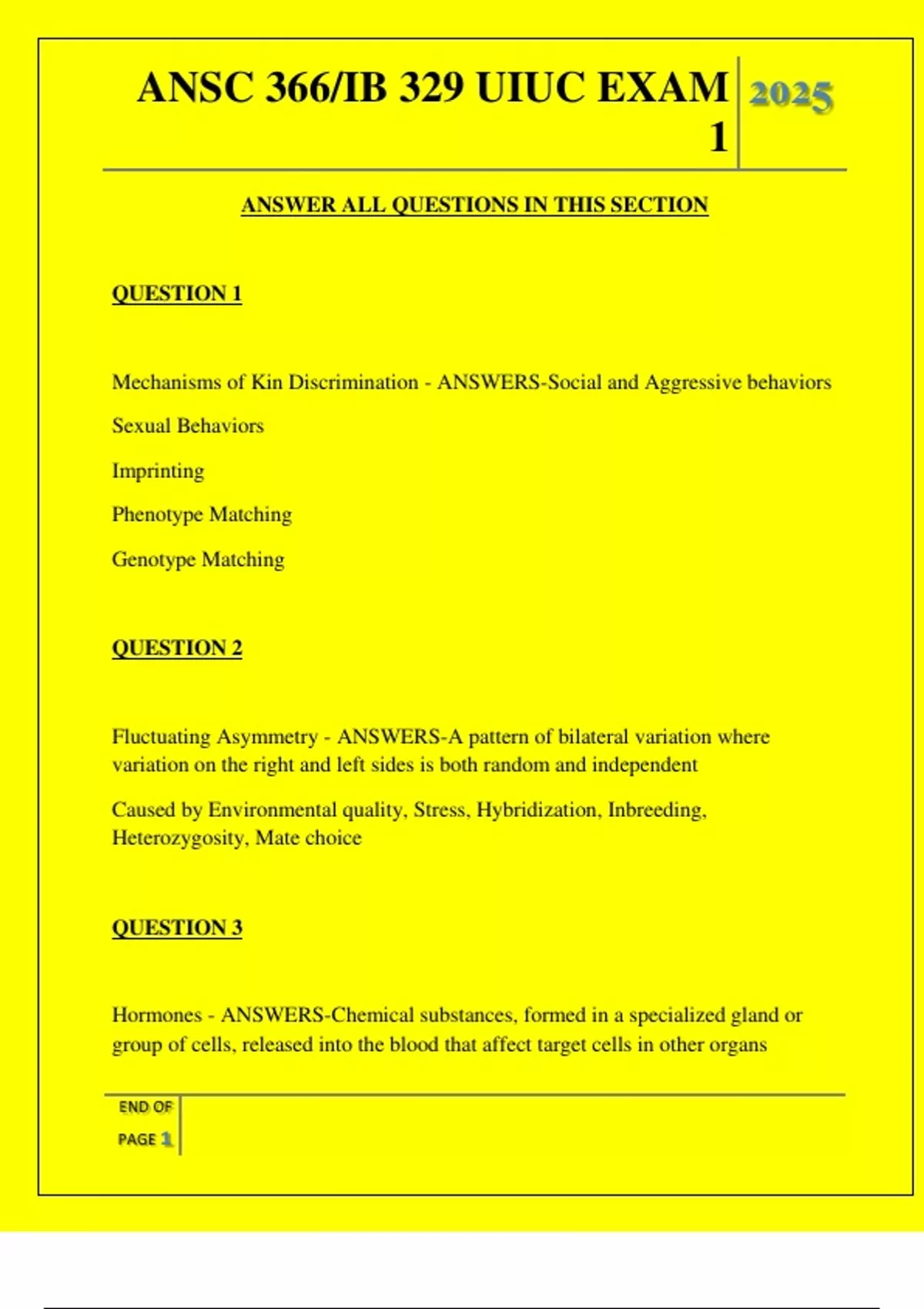 ANSC 366/IB 329 UIUC EXAM 1 QUESTIONS AND ANSWERS 2025 - ANSC 366/IB ...