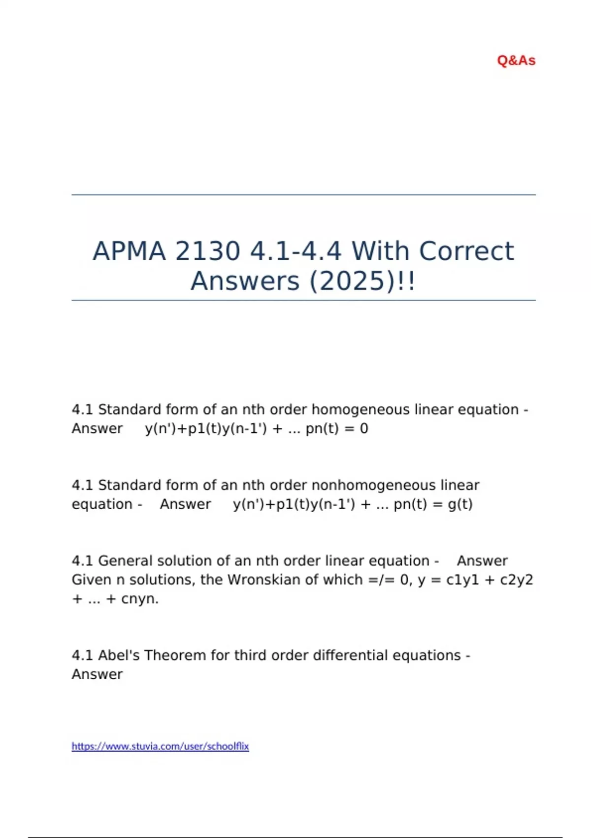 APMA 2130 4.1-4.4 With Correct Answers (2025)!! - APMA 2130 - Stuvia US