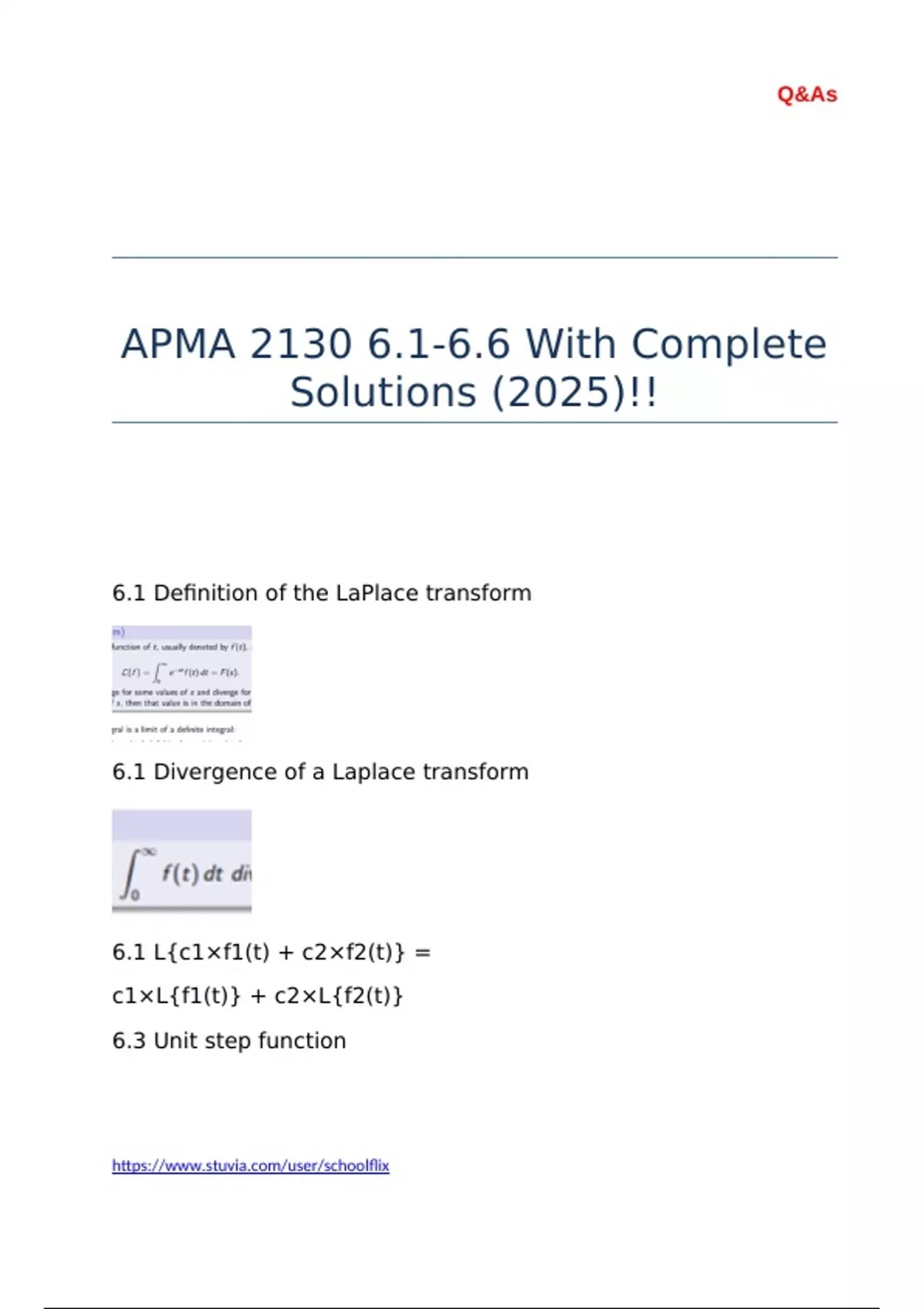 APMA 2130 6.1-6.6 With Complete Solutions (2025)!! - APMA 2130 - Stuvia US