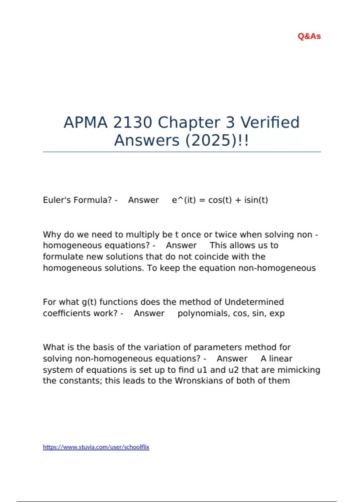 APMA 2130 Chapter 3 Verified Answers (2025)!! - APMA 2130 - Stuvia US