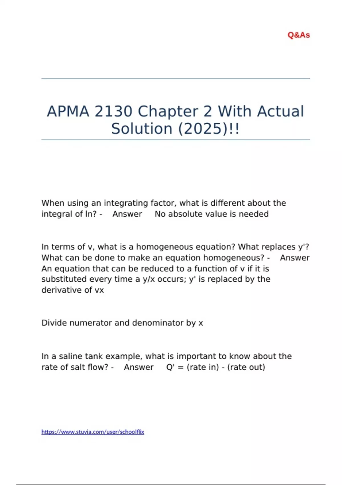 APMA 2130 Chapter 2 With Actual Solution (2025)!! - APMA 2130 - Stuvia US