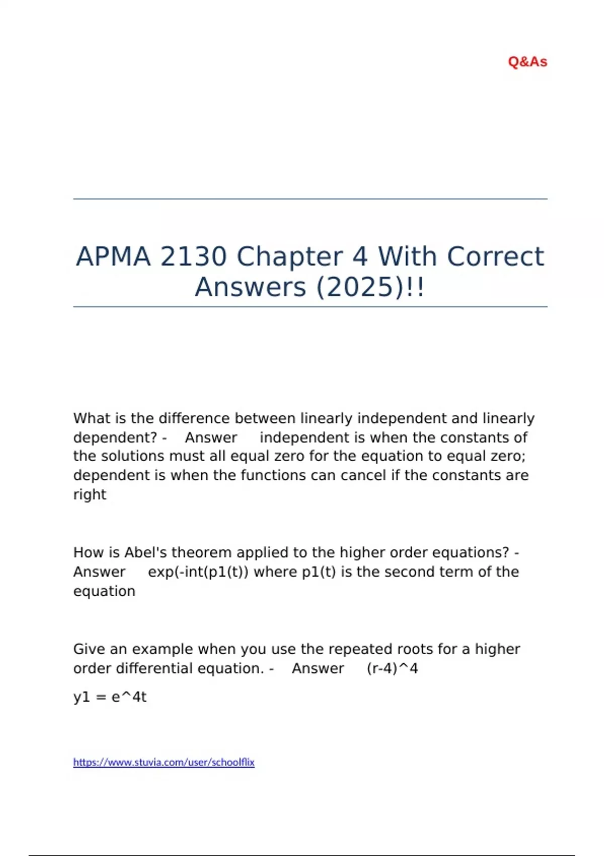 APMA 2130 Chapter 4 With Correct Answers (2025)!! - APMA 2130 - Stuvia US