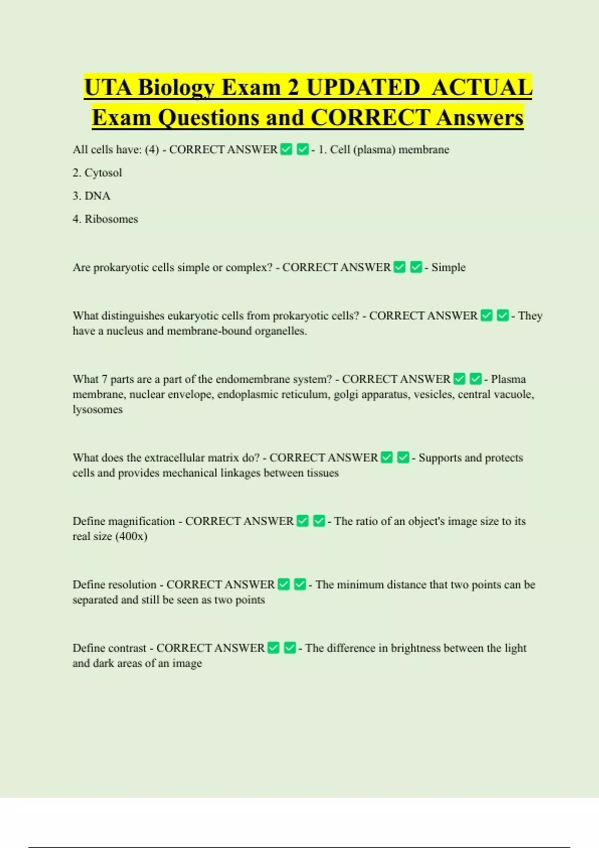 UTA Biology Exam 2 UPDATED ACTUAL Exam Questions and CORRECT Answers ...